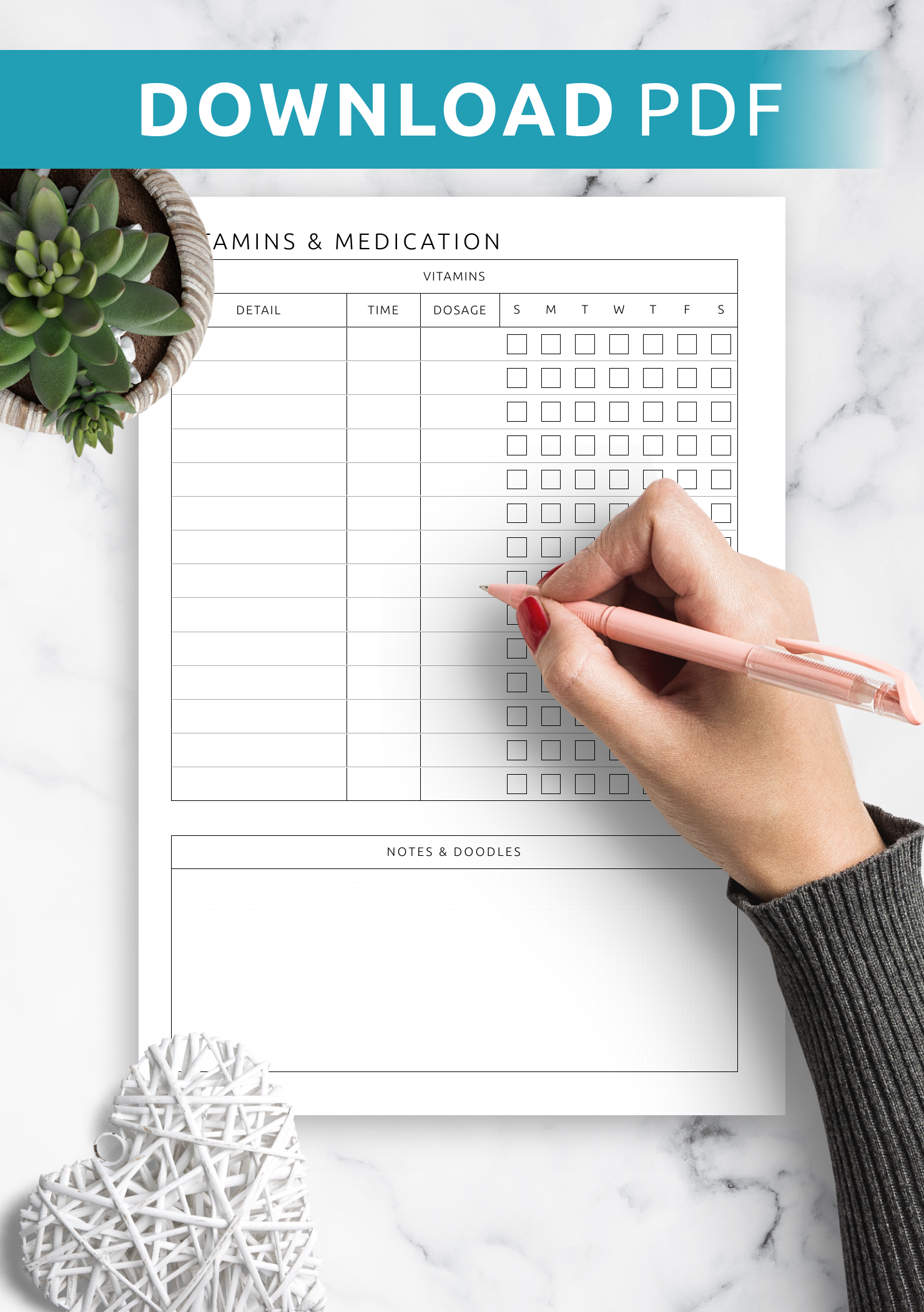 Download Printable Vitamins & Medication Template PDF