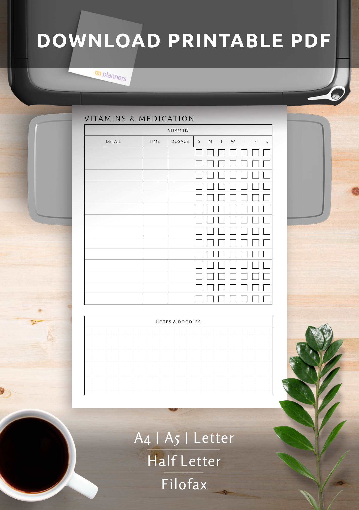 Download Printable Vitamins & Medication Template PDF