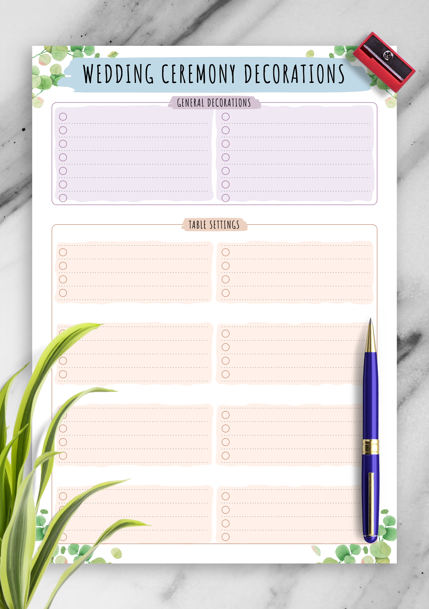 Download Printable Wedding Ceremony Decorations Template - Floral PDF