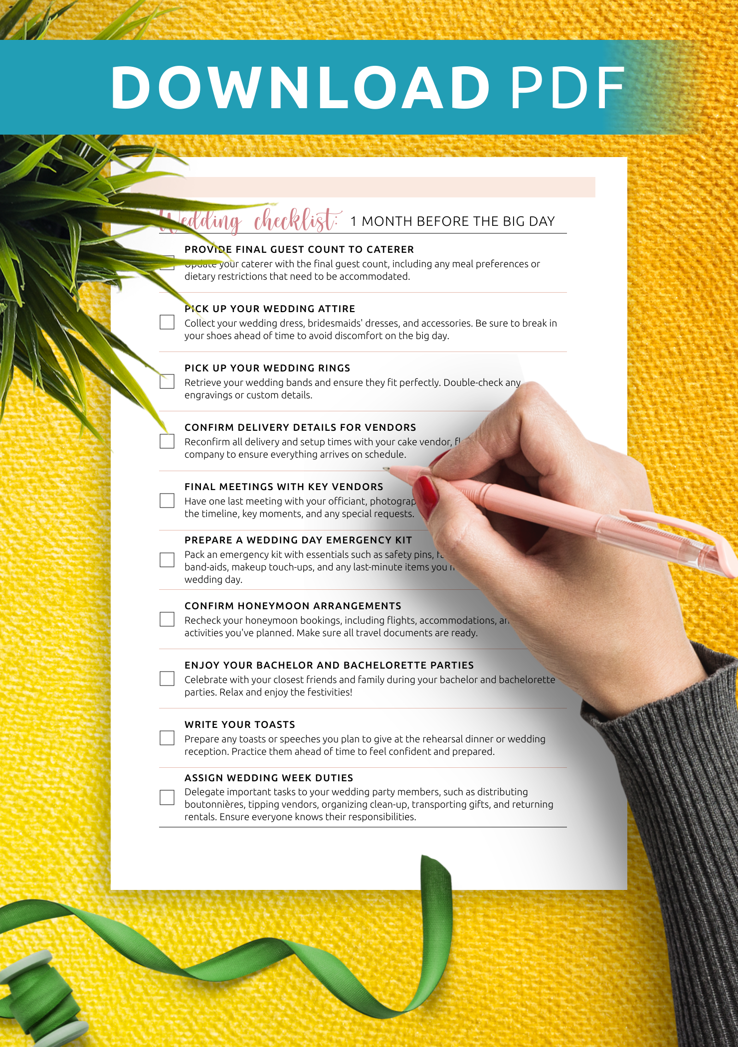 Download Printable Wedding Checklist: 1 Month Before the Big Day PDF