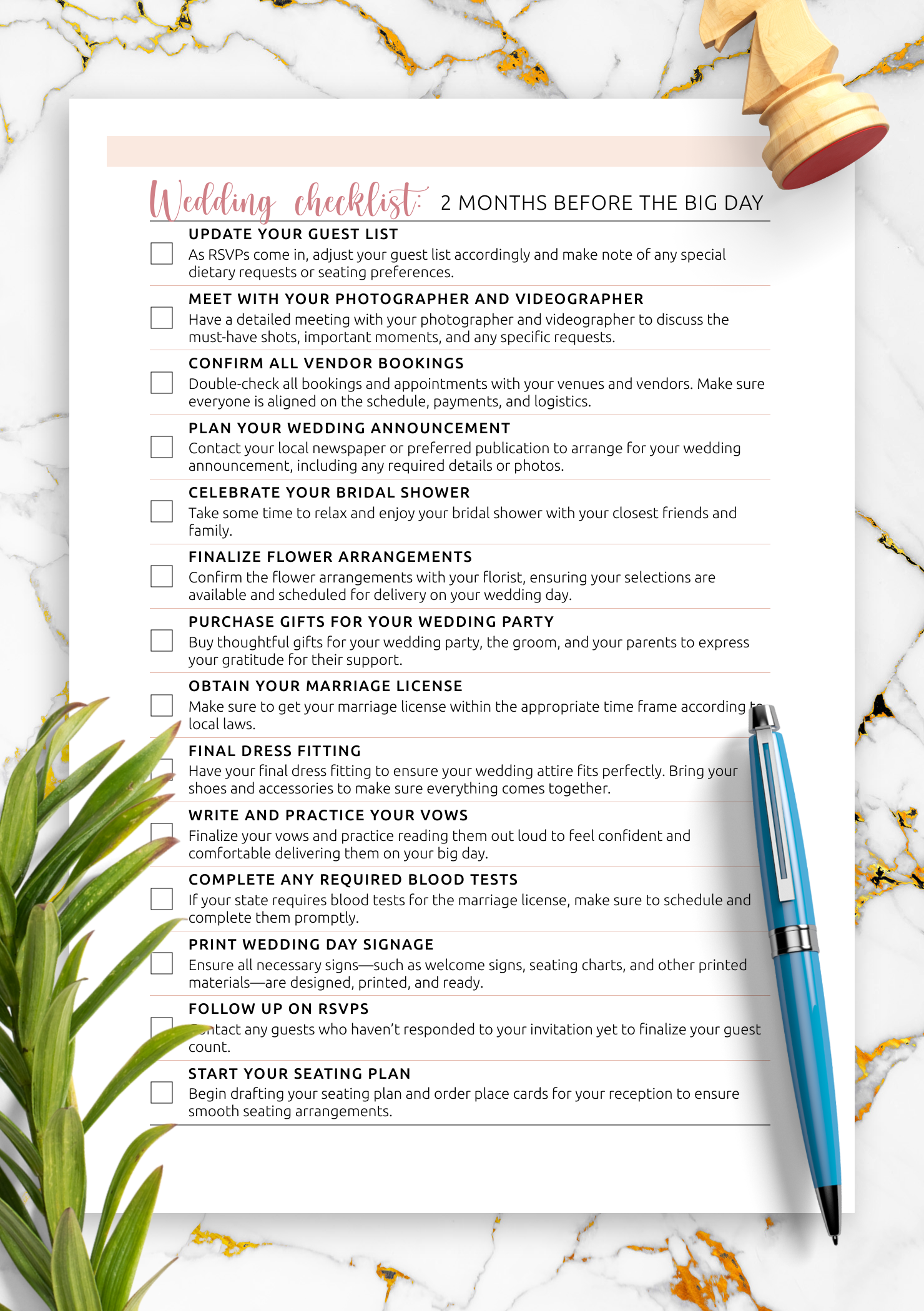 Download Printable Wedding Checklist: 2 Months Before the Big Day PDF