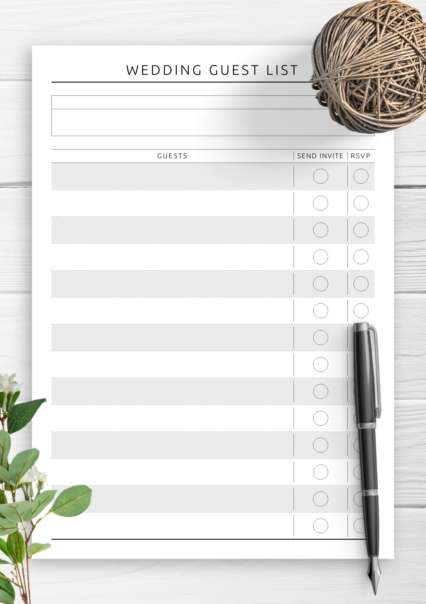 Download Printable Wedding Guest List - Original Style PDF