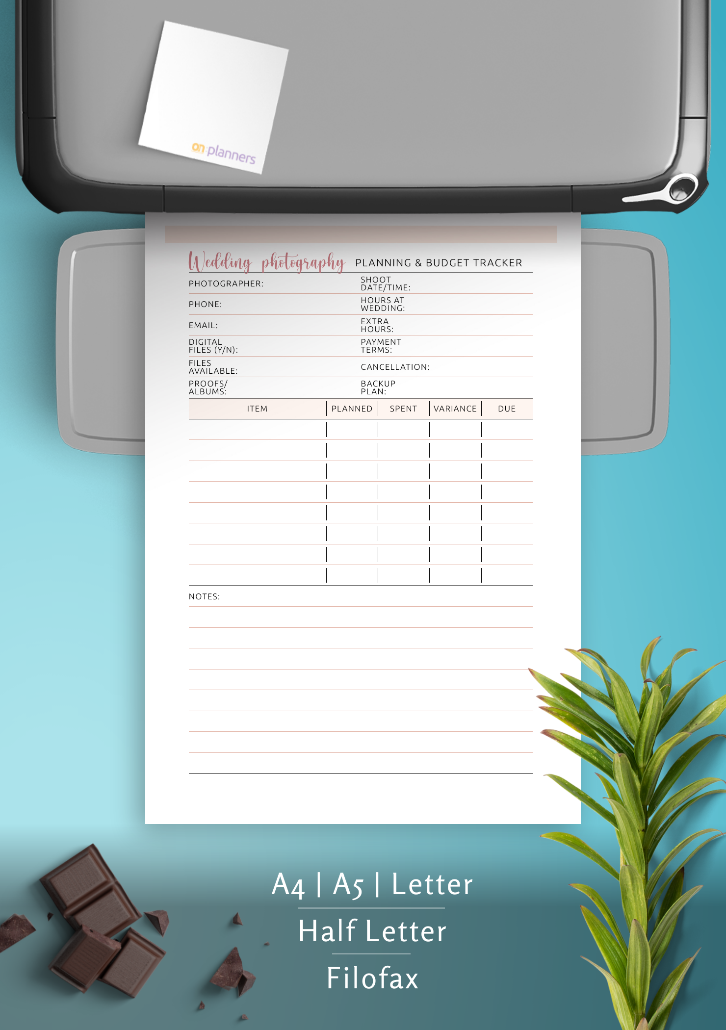 Download Printable Wedding Photography Planning & Budget Tracker PDF