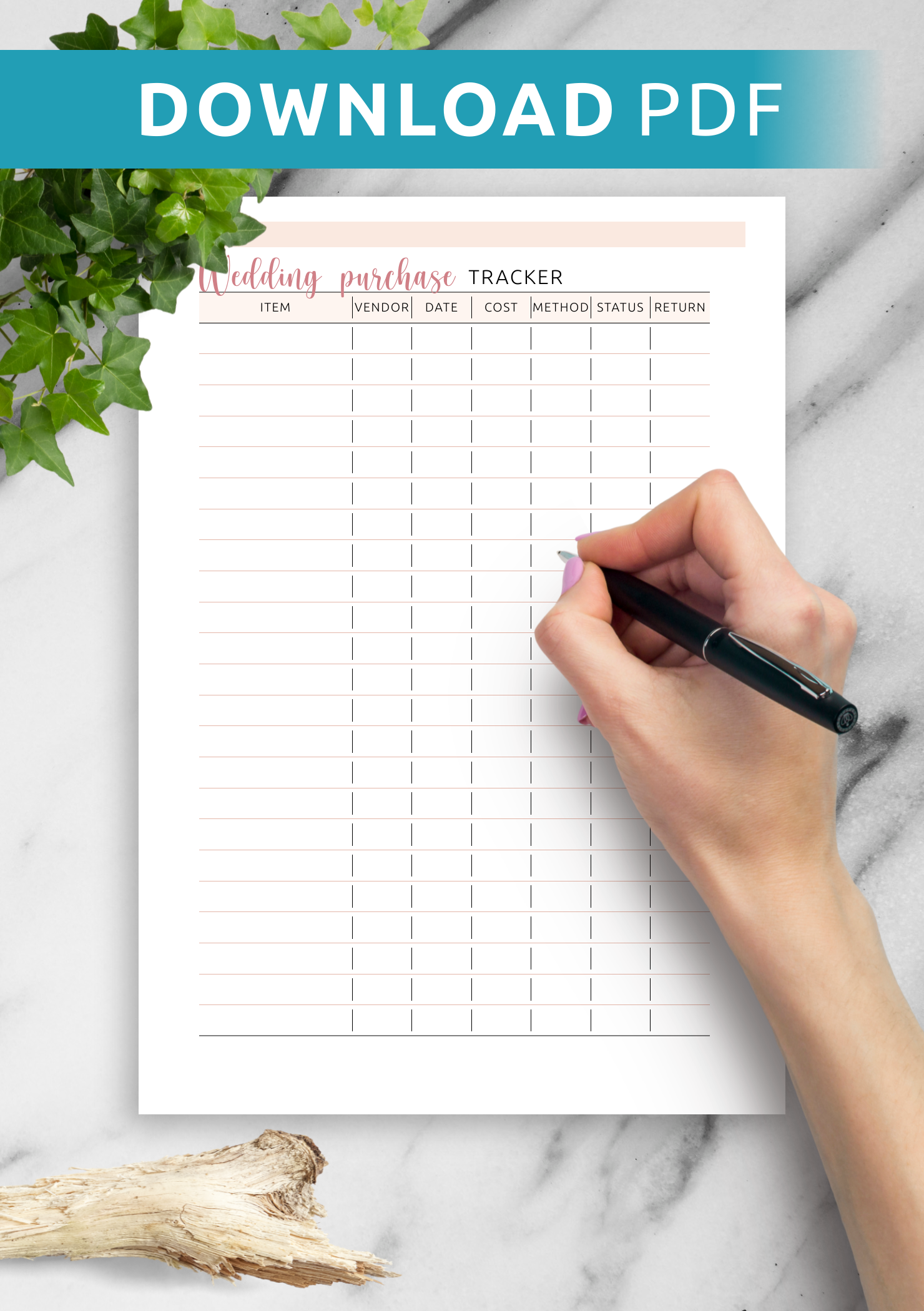 Download Printable Wedding Purchase Tracker PDF