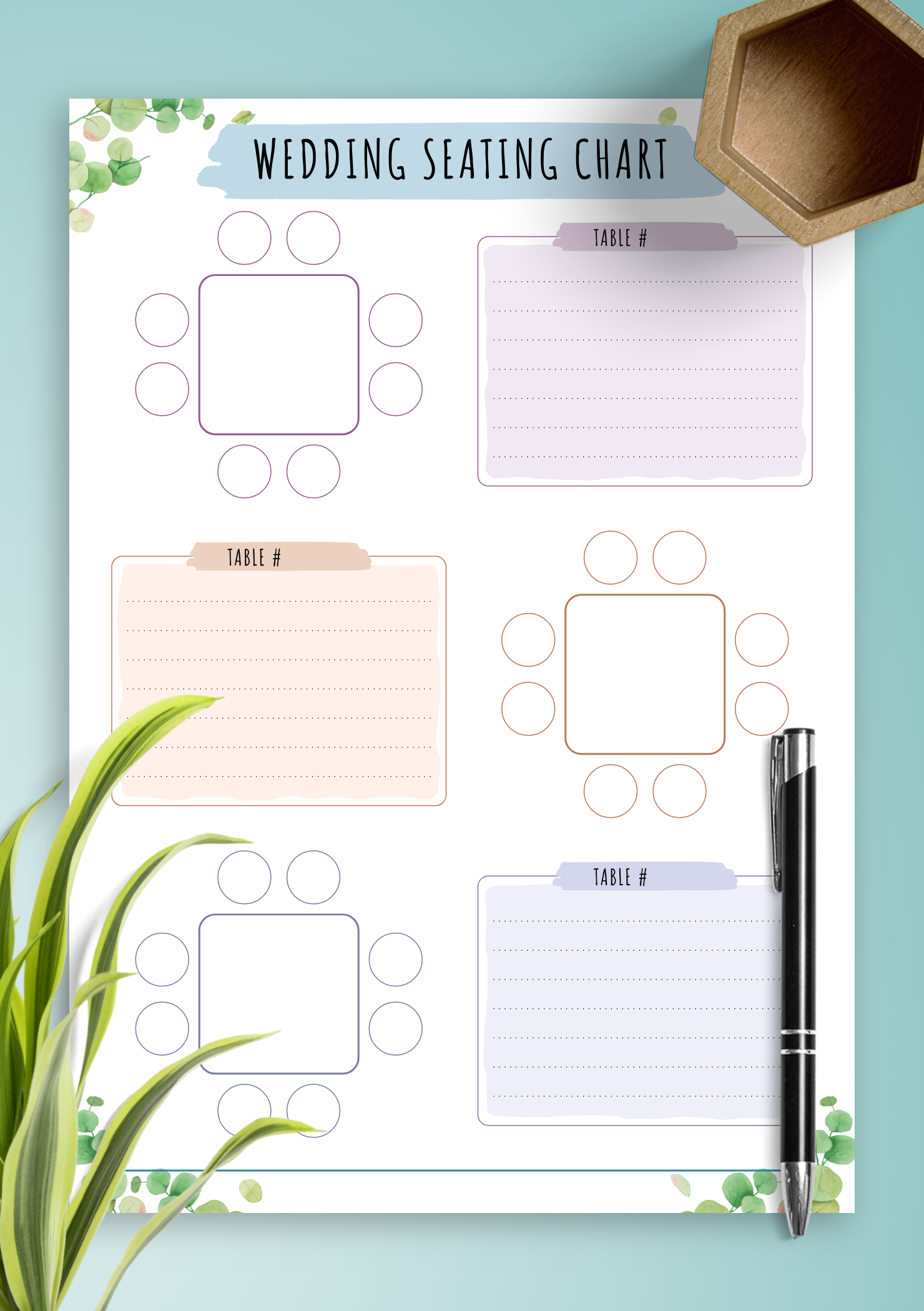 Download Printable Wedding Seating Chart Template - Floral PDF
