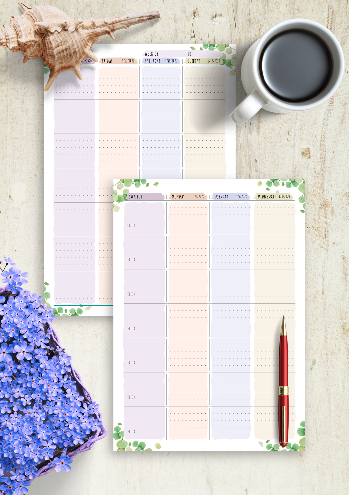 Download Printable Week Lesson Plan - Floral Style - Full Week PDF