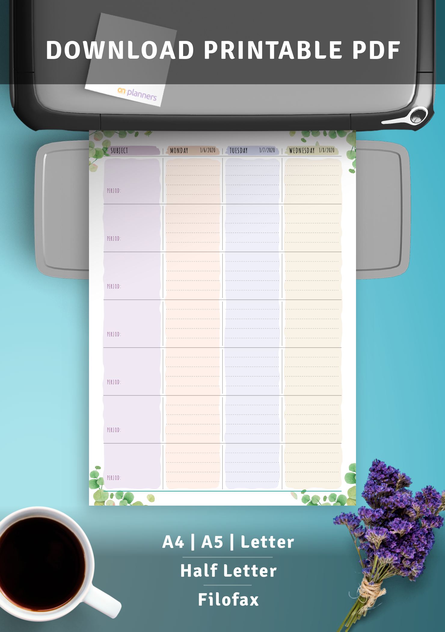 Download Printable Week Lesson Plan - Floral Style - Full Week PDF