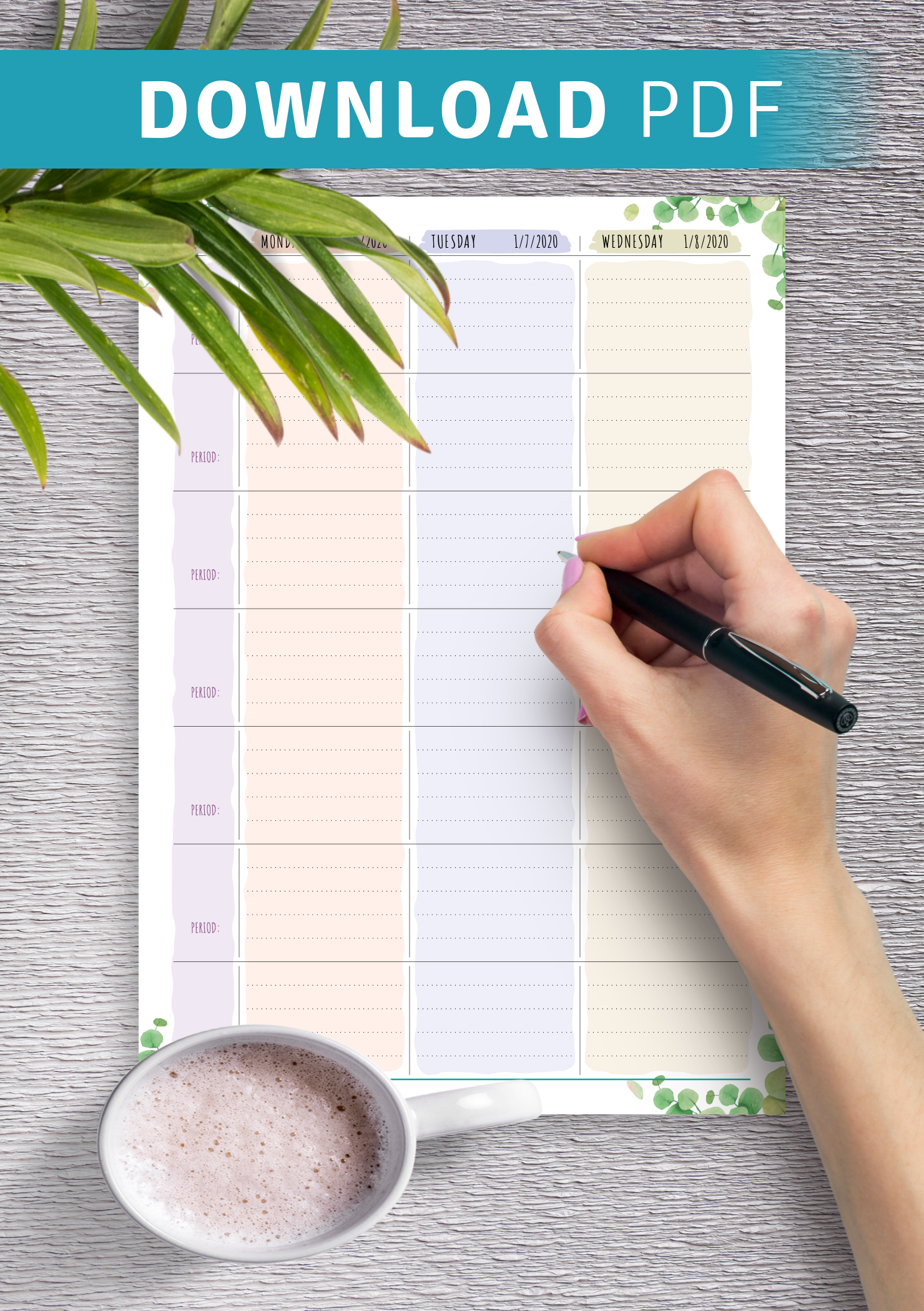 Download Printable Week Lesson Plan - Floral Style PDF