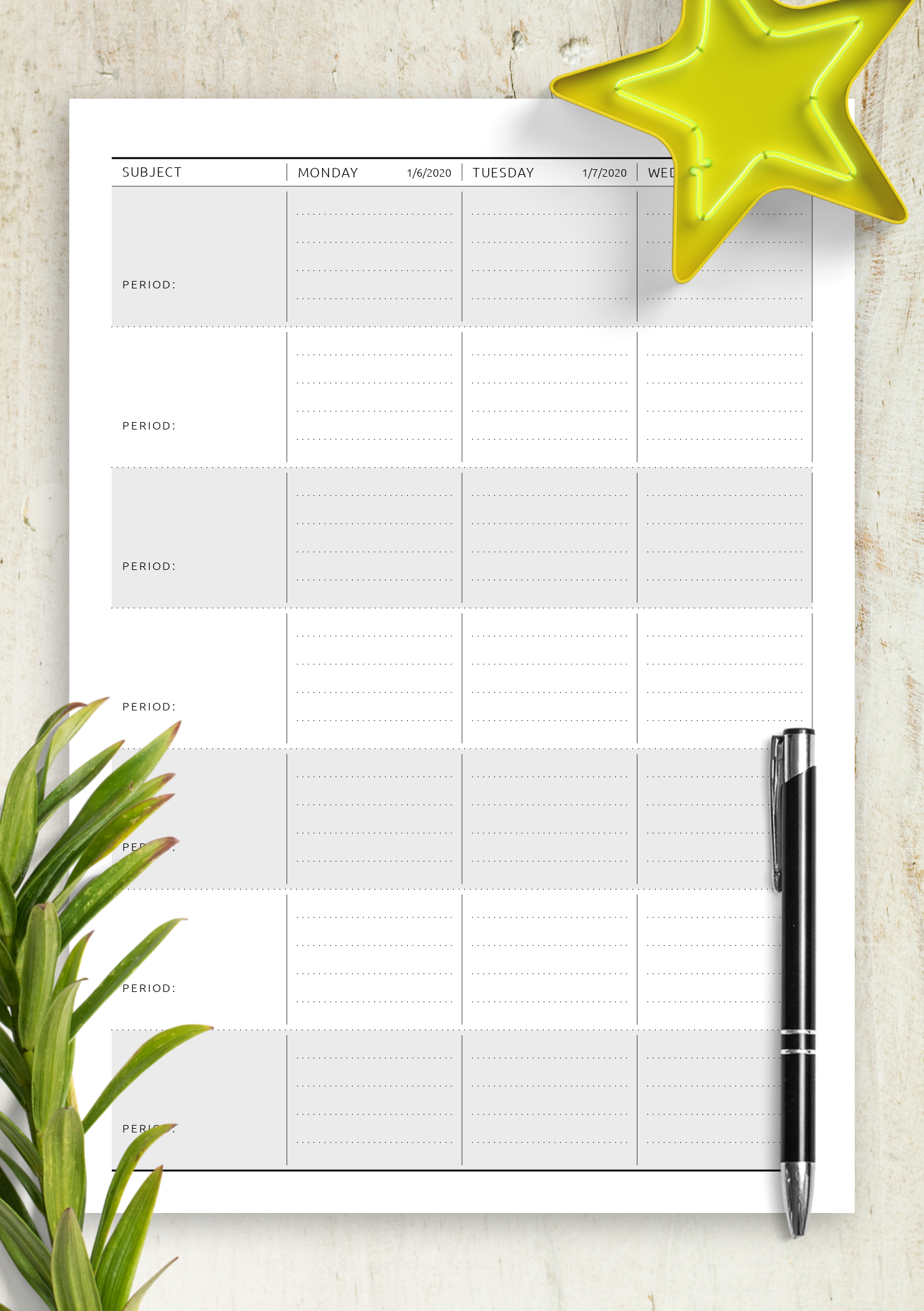 Download Printable Week Lesson Plan - Original Style - Full Week PDF