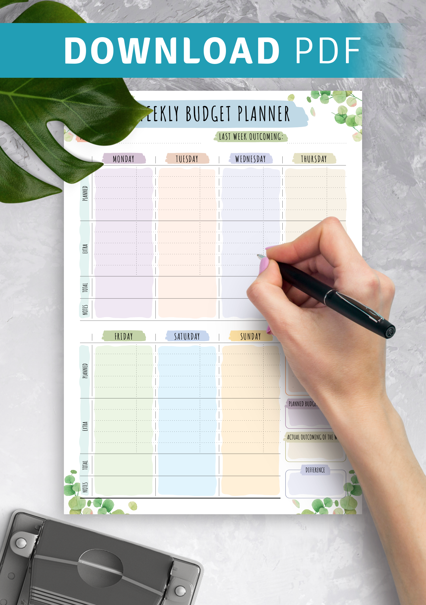 Download Printable Weekly Budget - Floral Style PDF