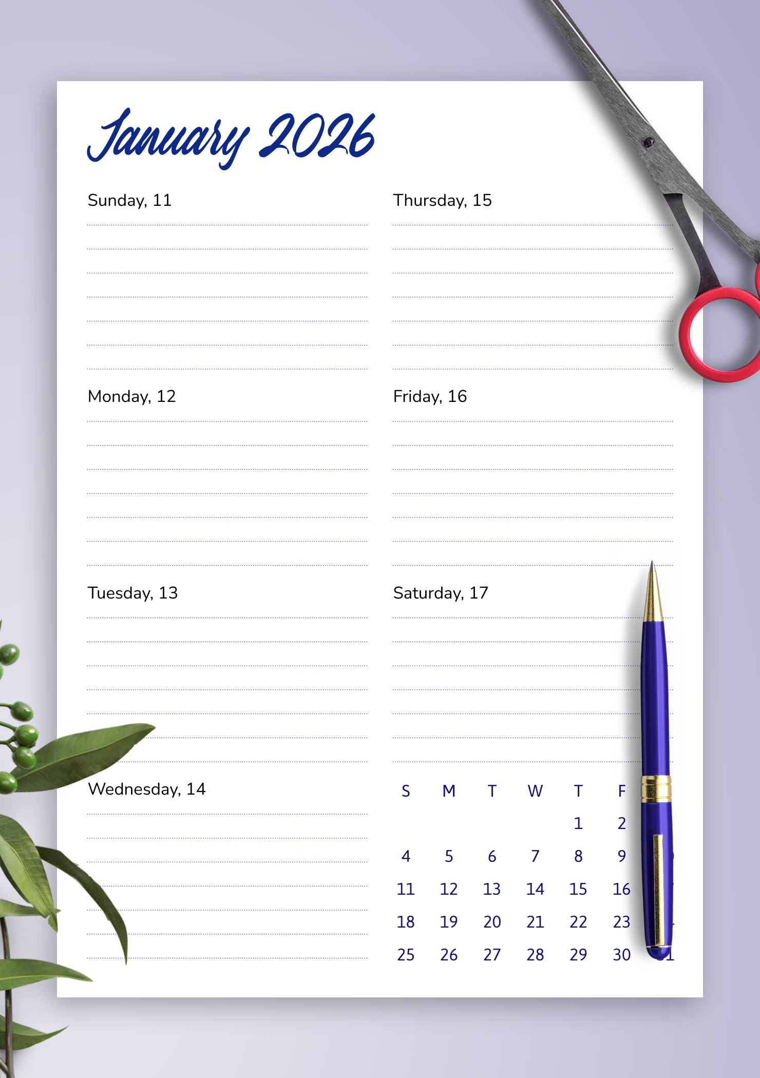 Download Printable Weekly Calendar Template PDF