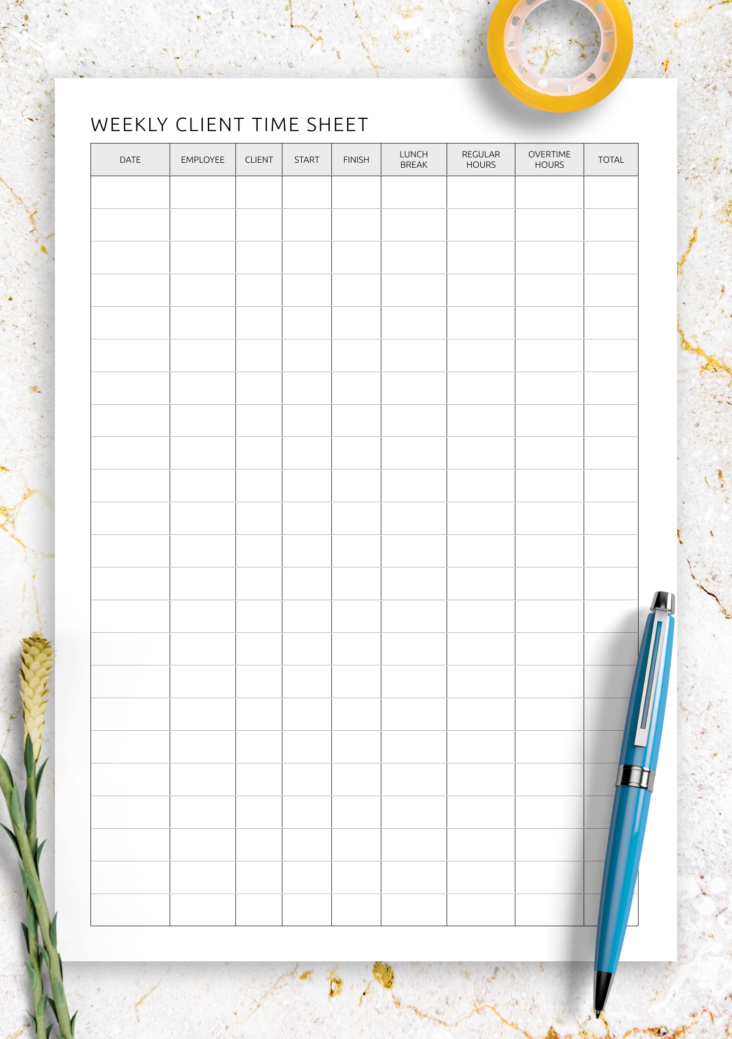 Download Printable Weekly Client Time Sheet Template PDF