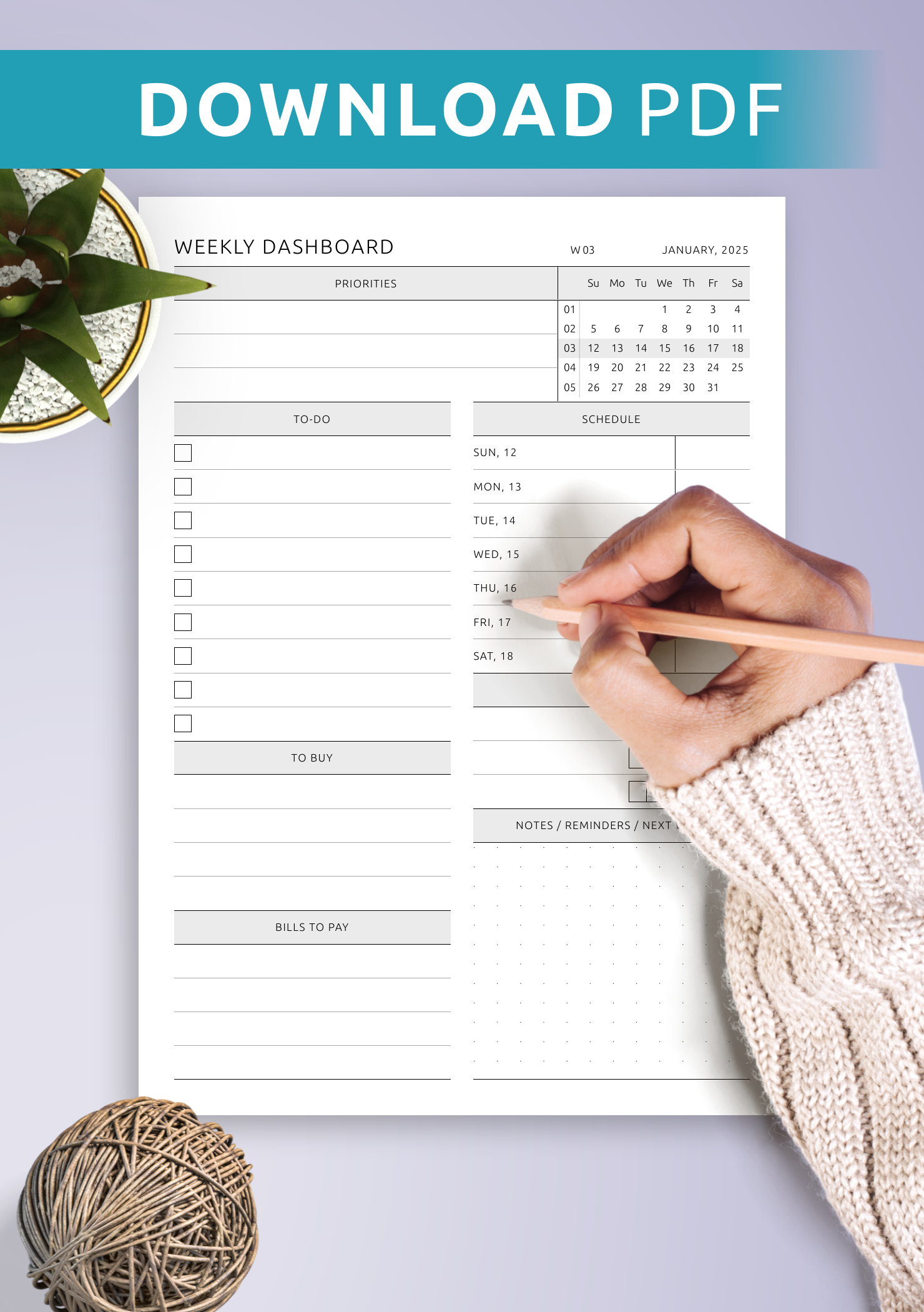 Download Printable Weekly Dashboard Customizable PDF