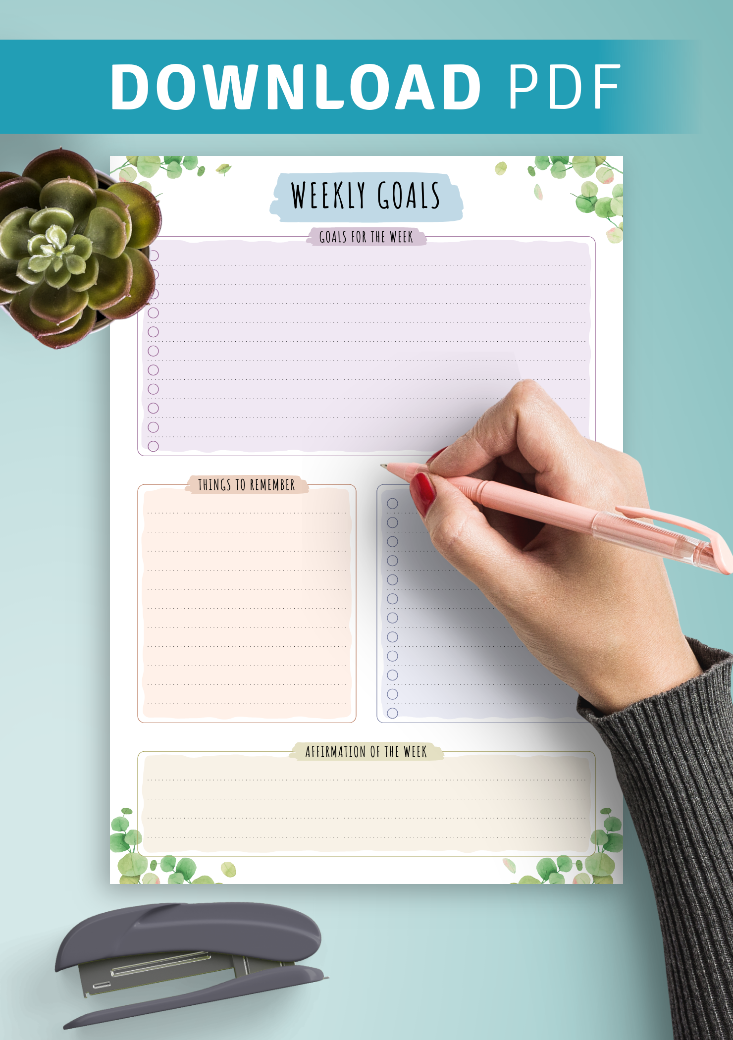 Download Printable Weekly Goals - Floral Style PDF