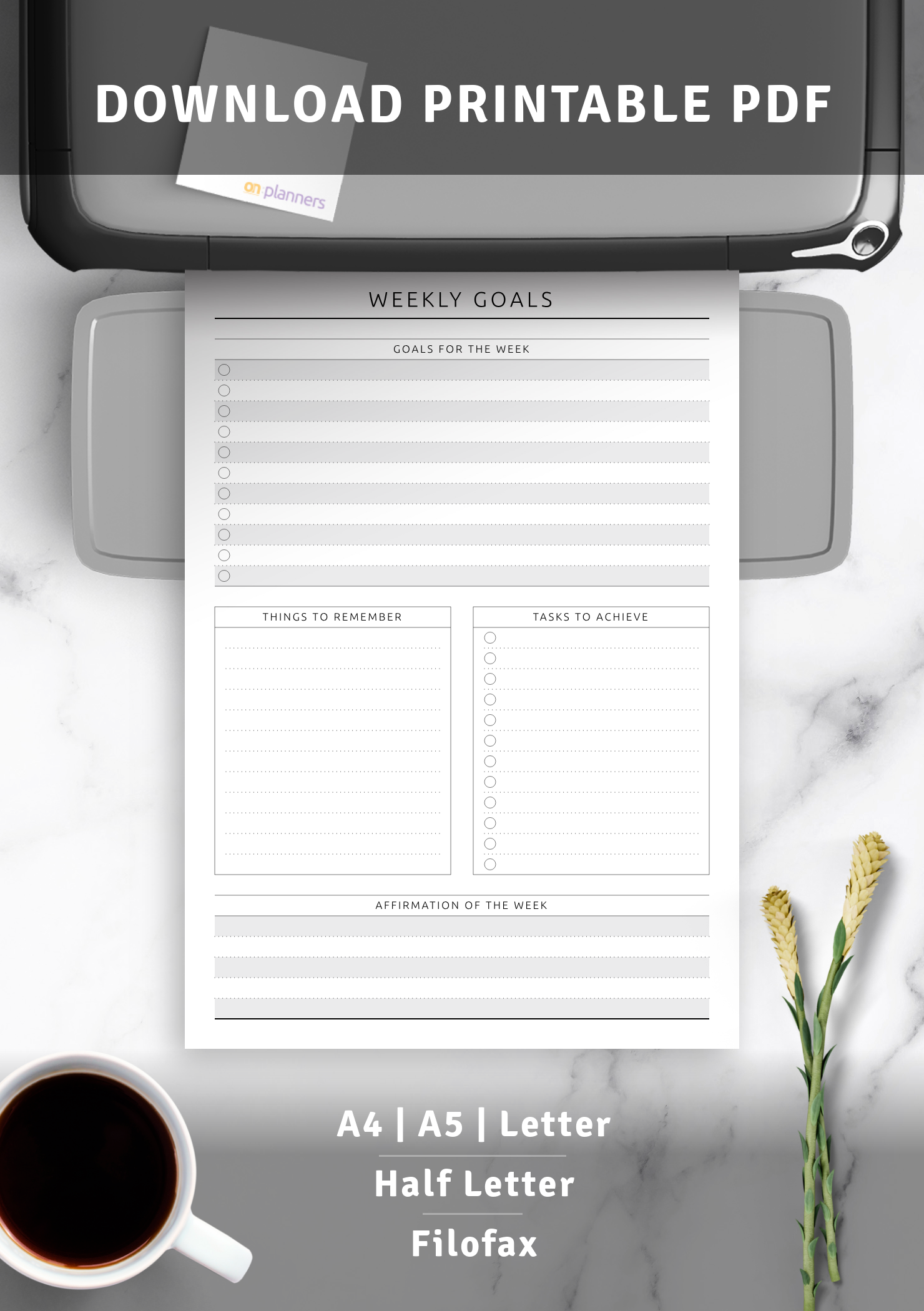Download Printable Weekly Goals - Original Style PDF