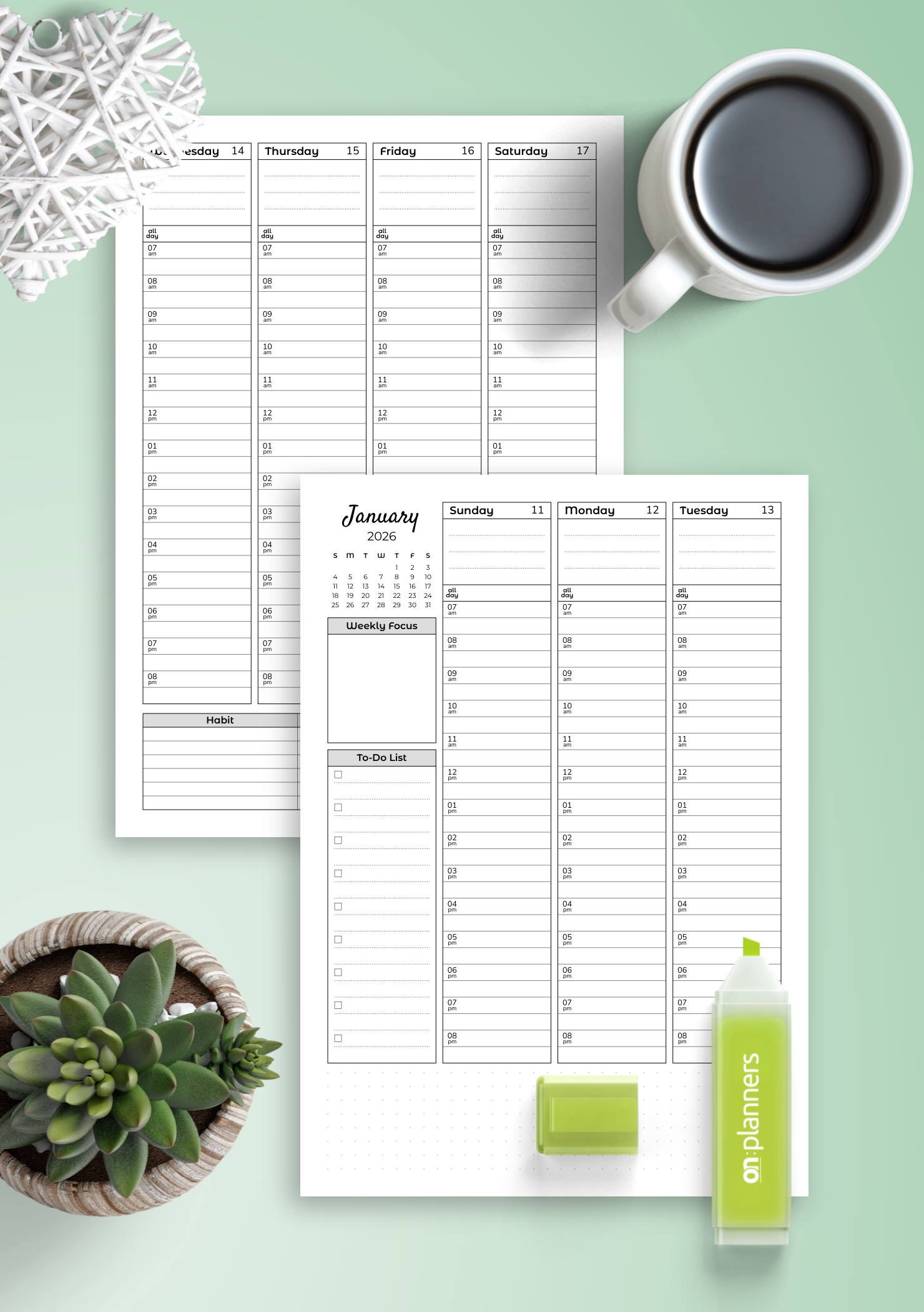 Download Printable Weekly hourly planner with todo list PDF