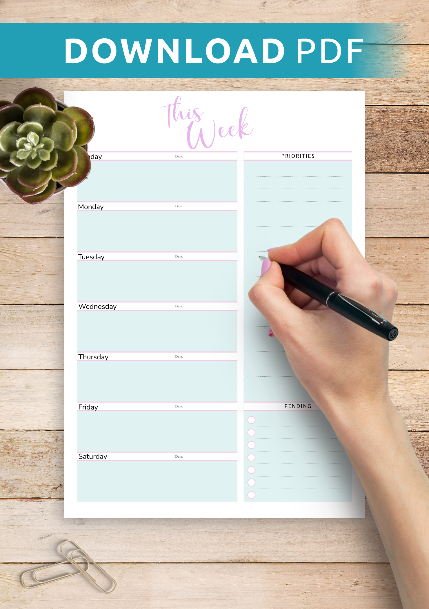 Download Printable Weekly Plan Template - Blue and Violet PDF