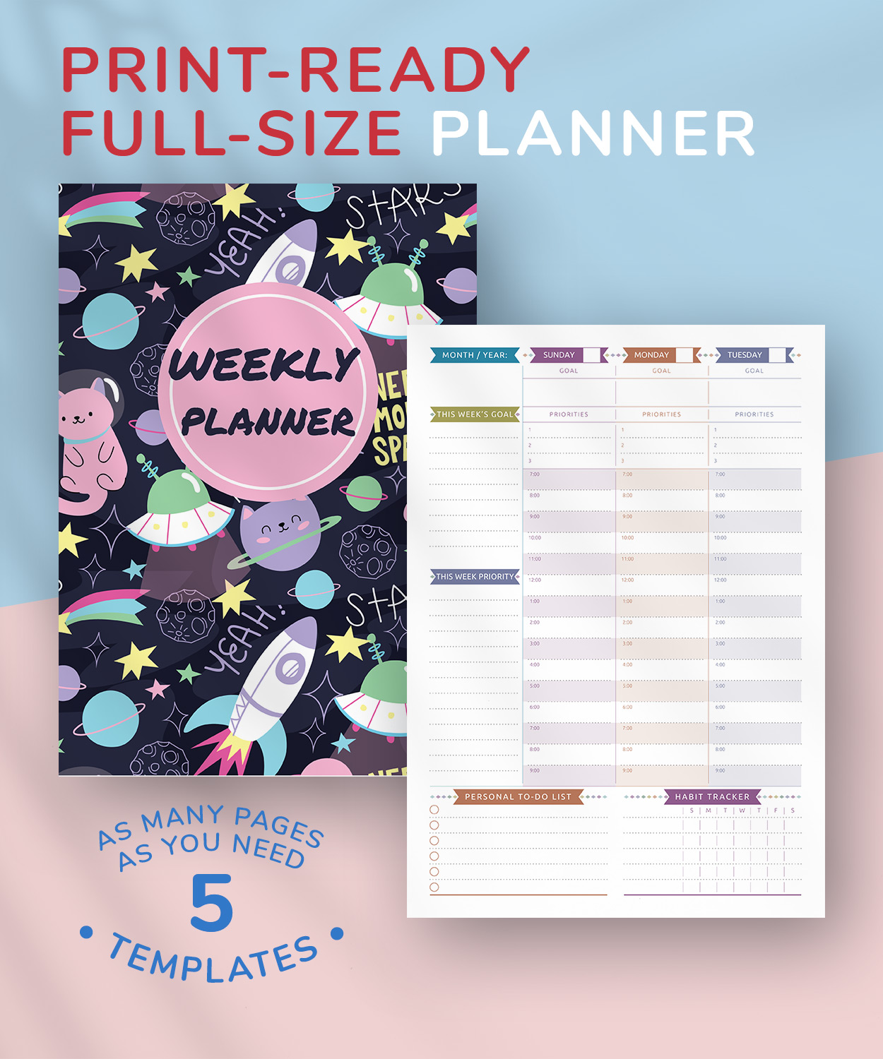 Download Printable Weekly Planner - Casual Style - Undated PDF