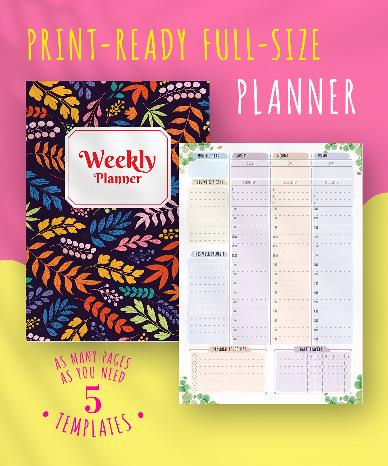 Download Printable Weekly Planner - Floral Style - Undated PDF