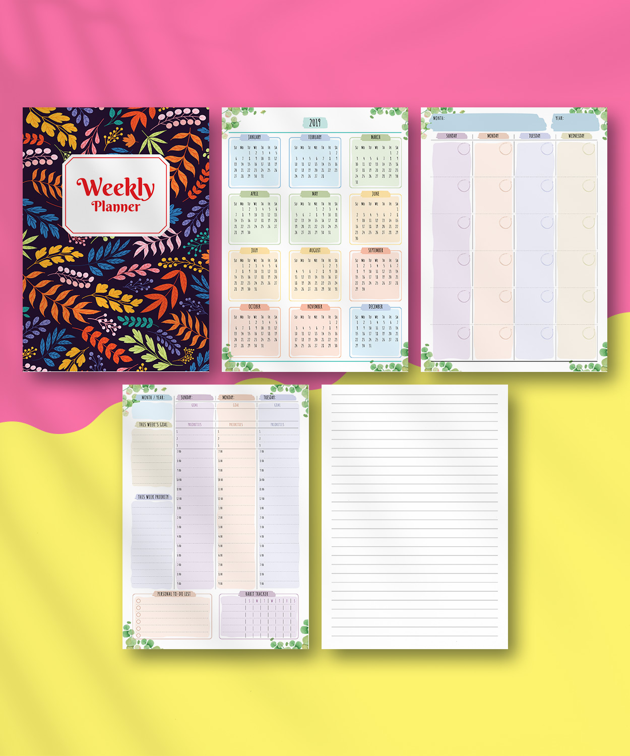 Download Printable Weekly Planner - Floral Style - Undated PDF