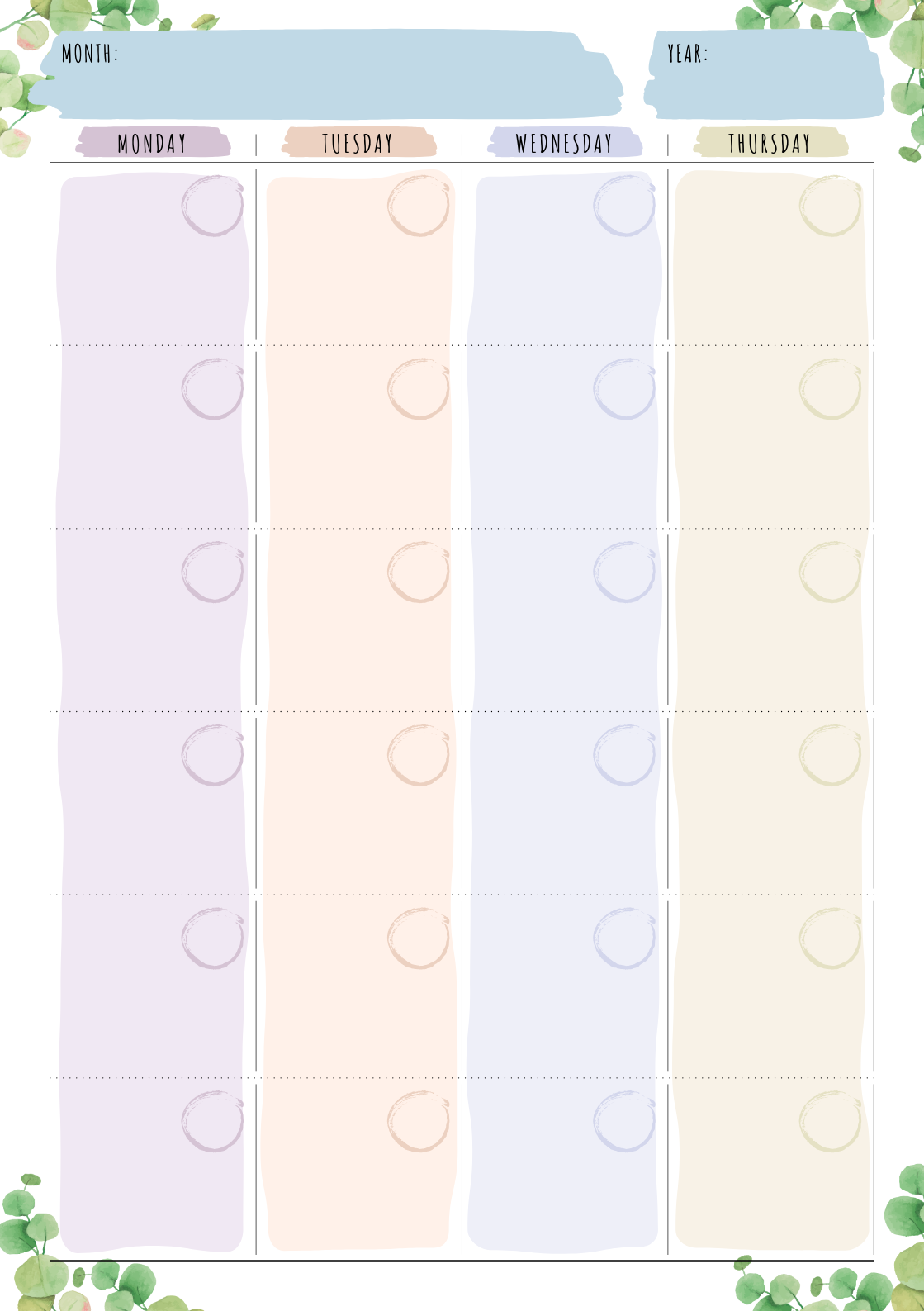 Download Printable Weekly Planner - Floral Style - Undated PDF