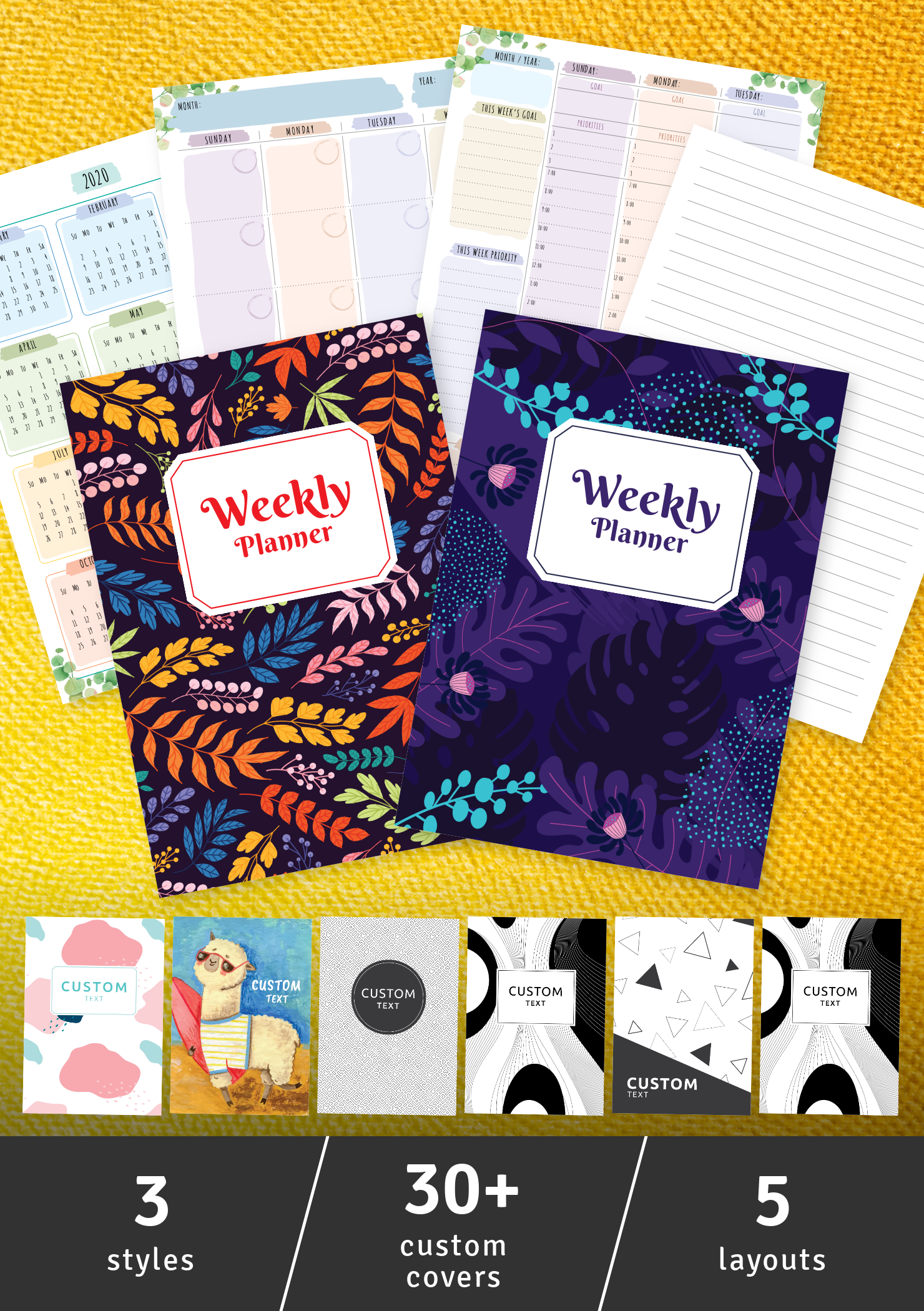 Download Printable Weekly Planner - Floral Style - Undated PDF