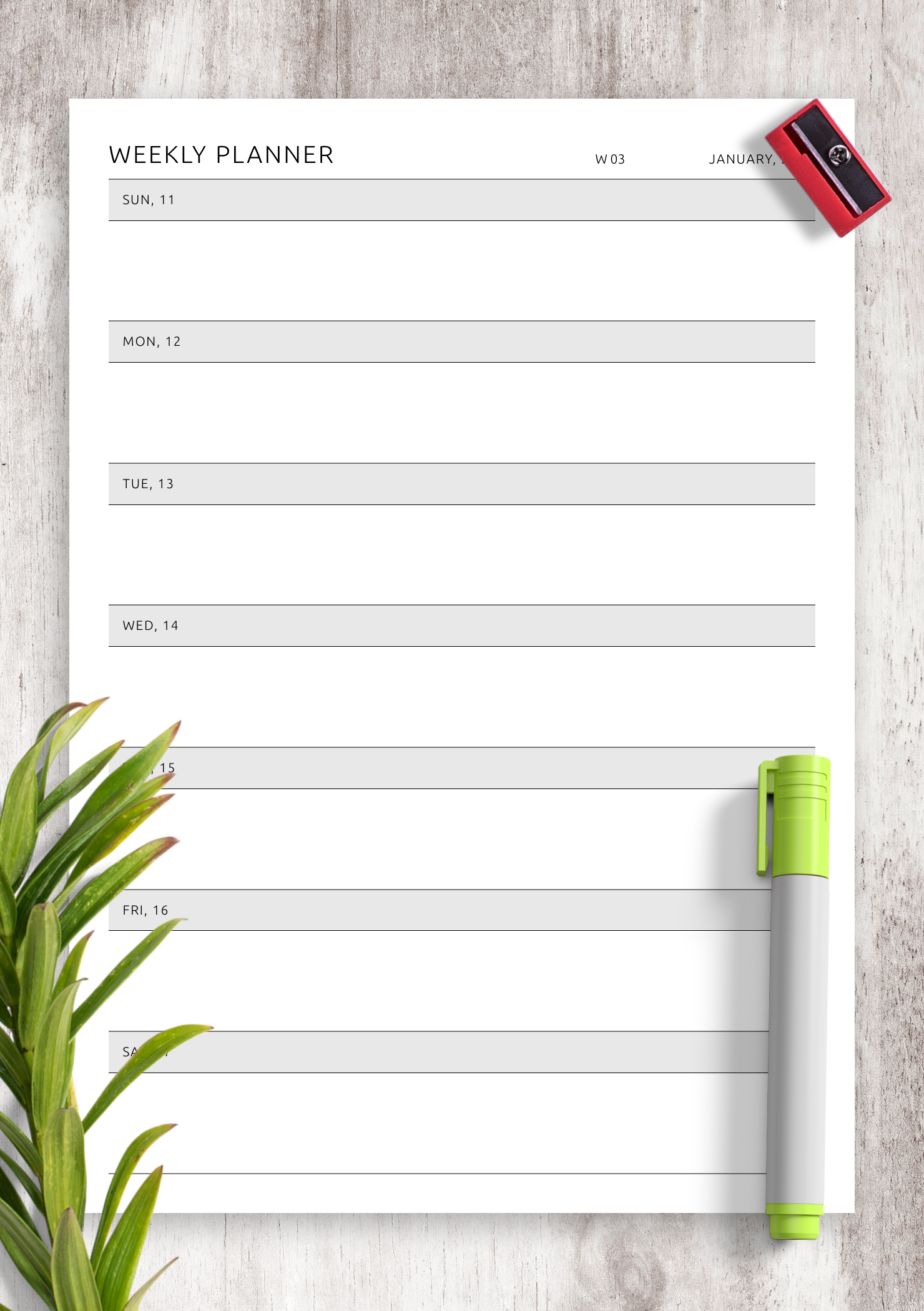 Download Printable Weekly Planner – Horizontal Days PDF