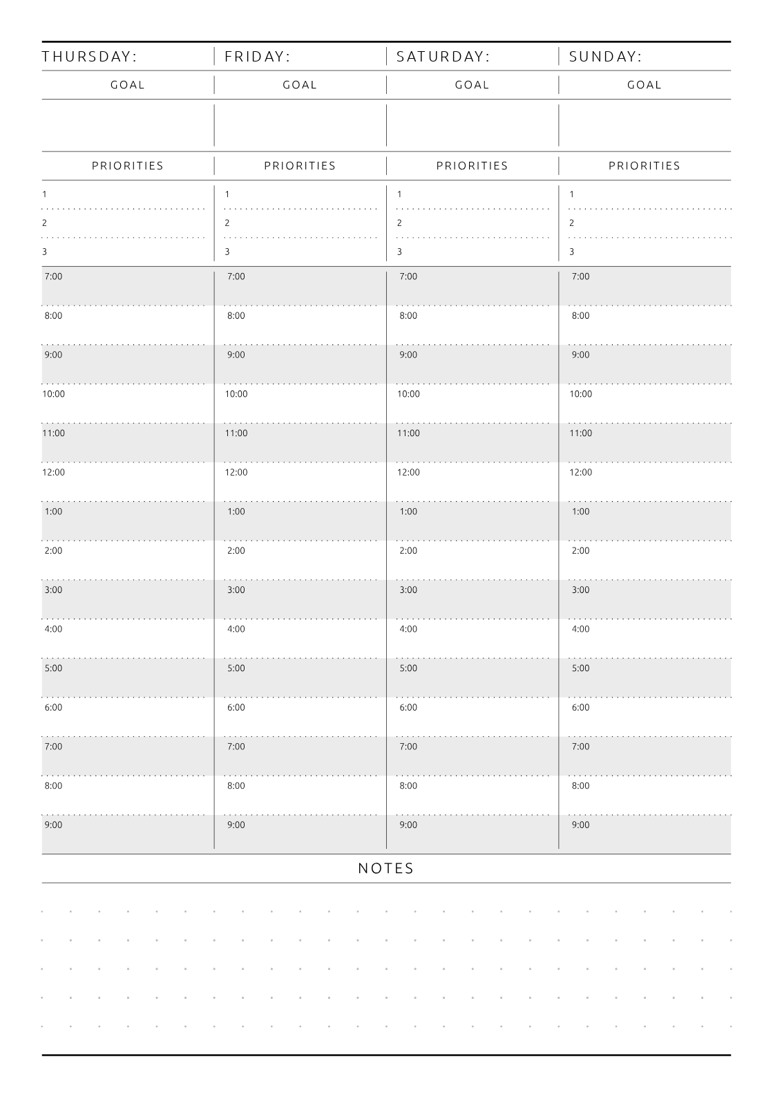 Download Printable Weekly Planner - Original Style - Undated PDF