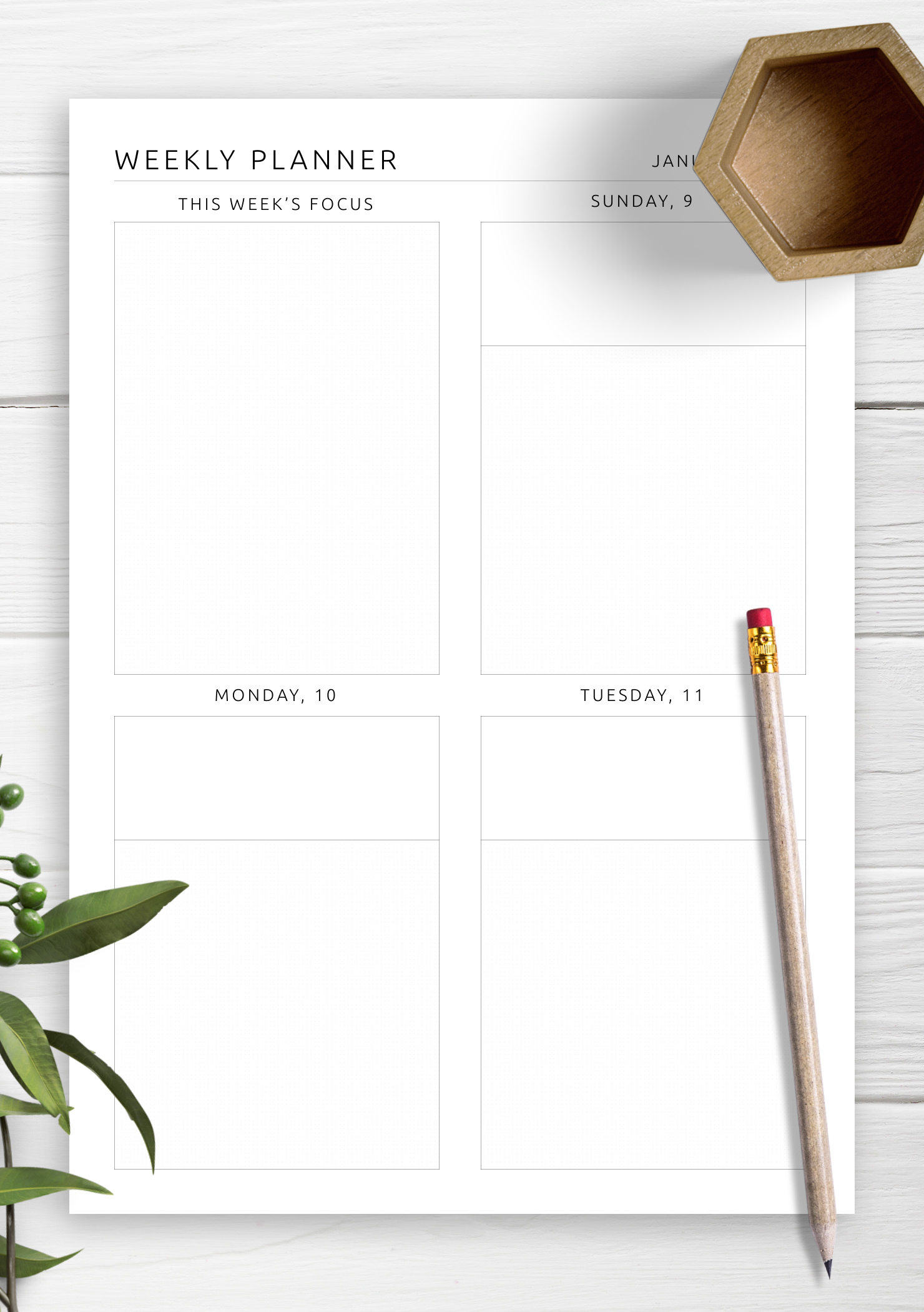 Download Printable Weekly Planner Template with Dotted Sections PDF