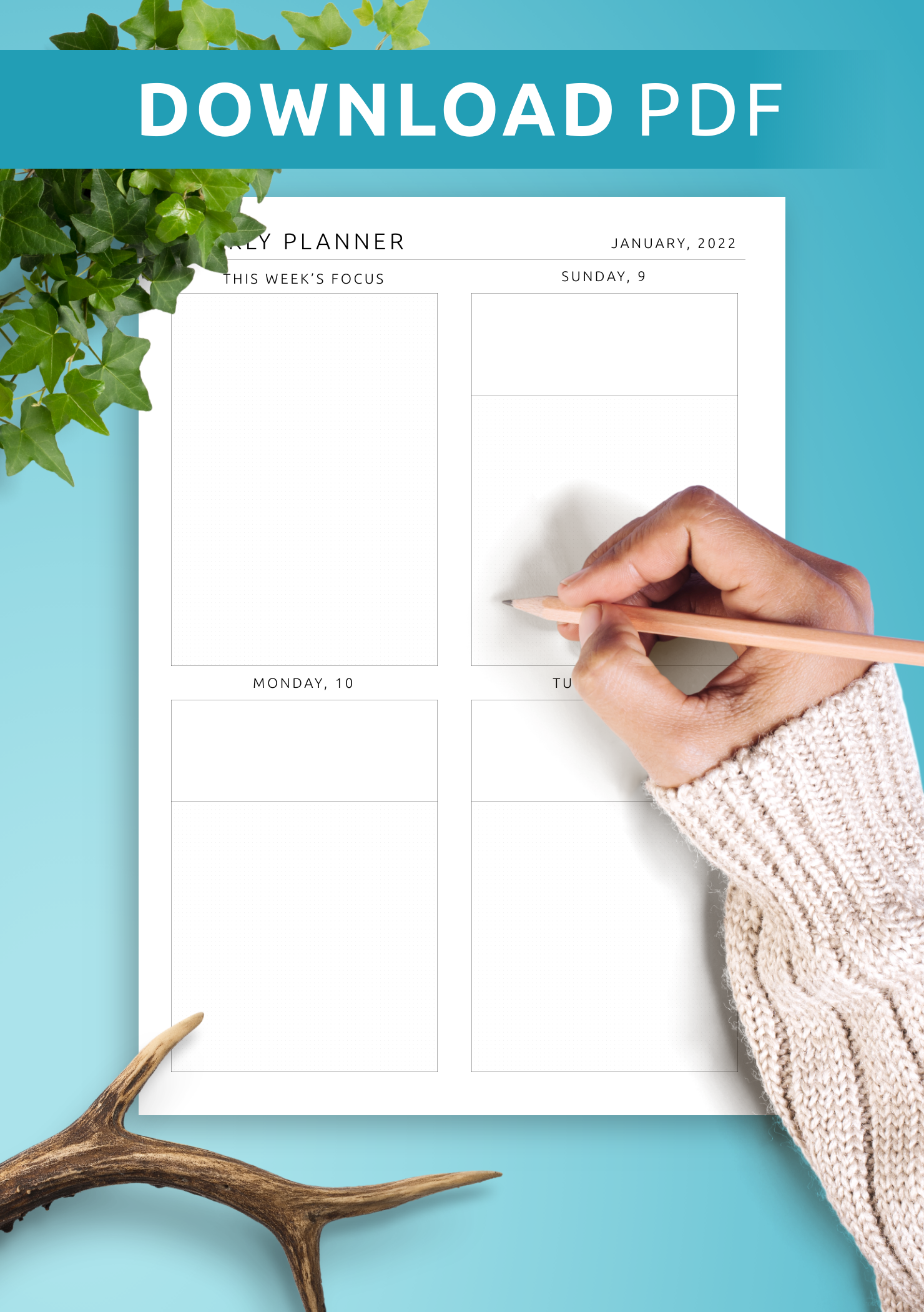 Download Printable Weekly Planner Template with Dotted Sections PDF