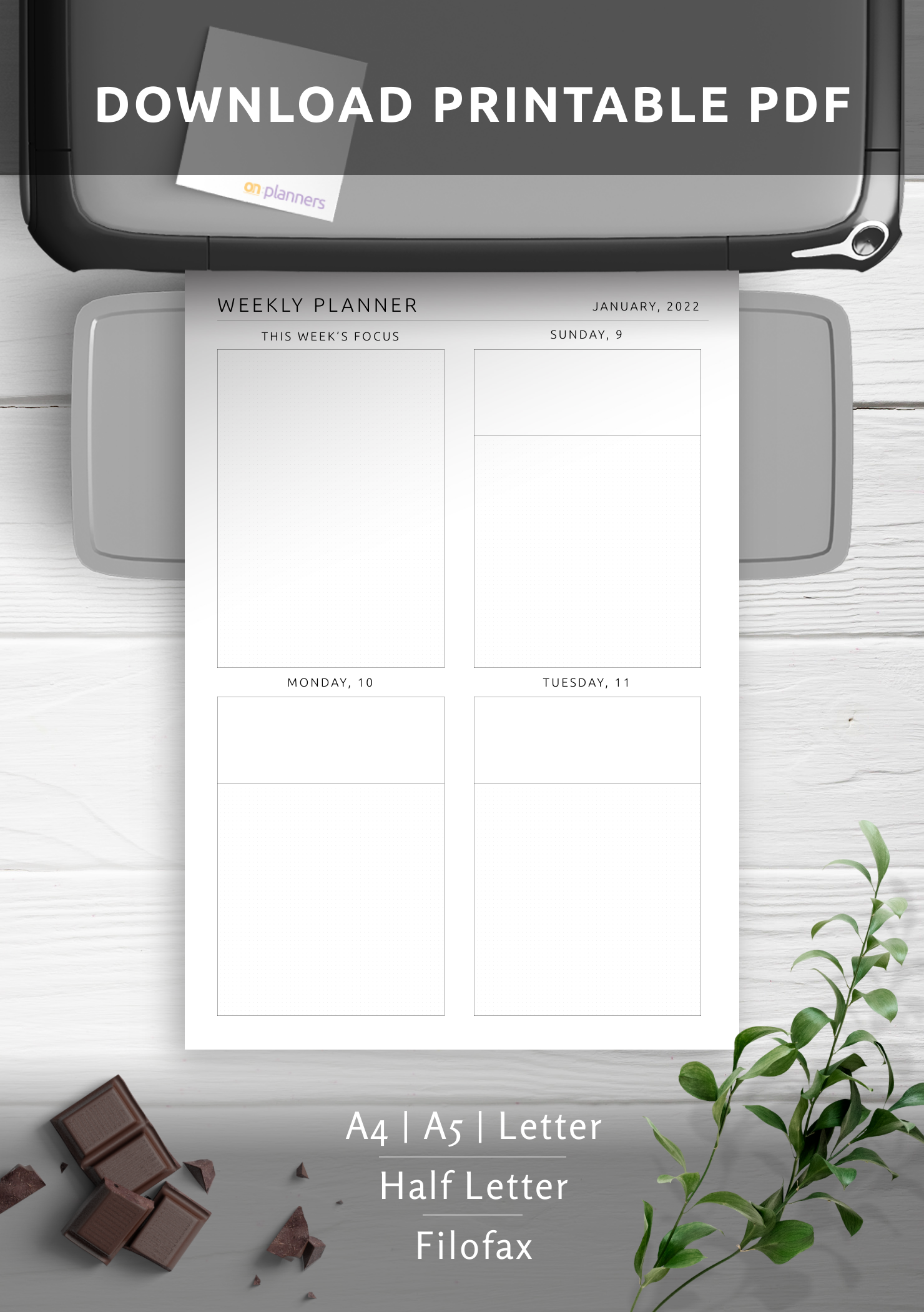 Download Printable Weekly Planner Template with Dotted Sections PDF