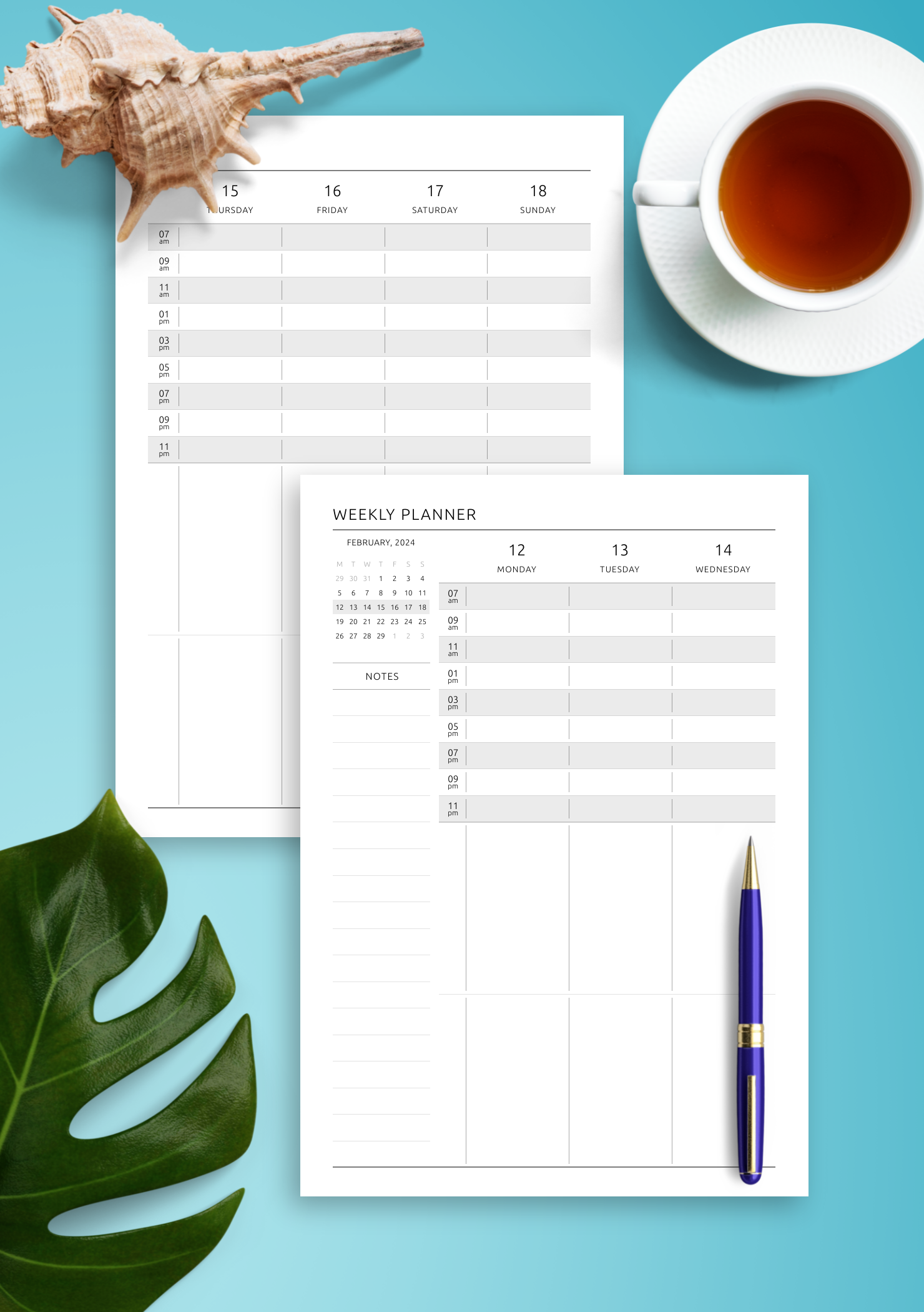 Download Printable Weekly Planner Template with Notes PDF