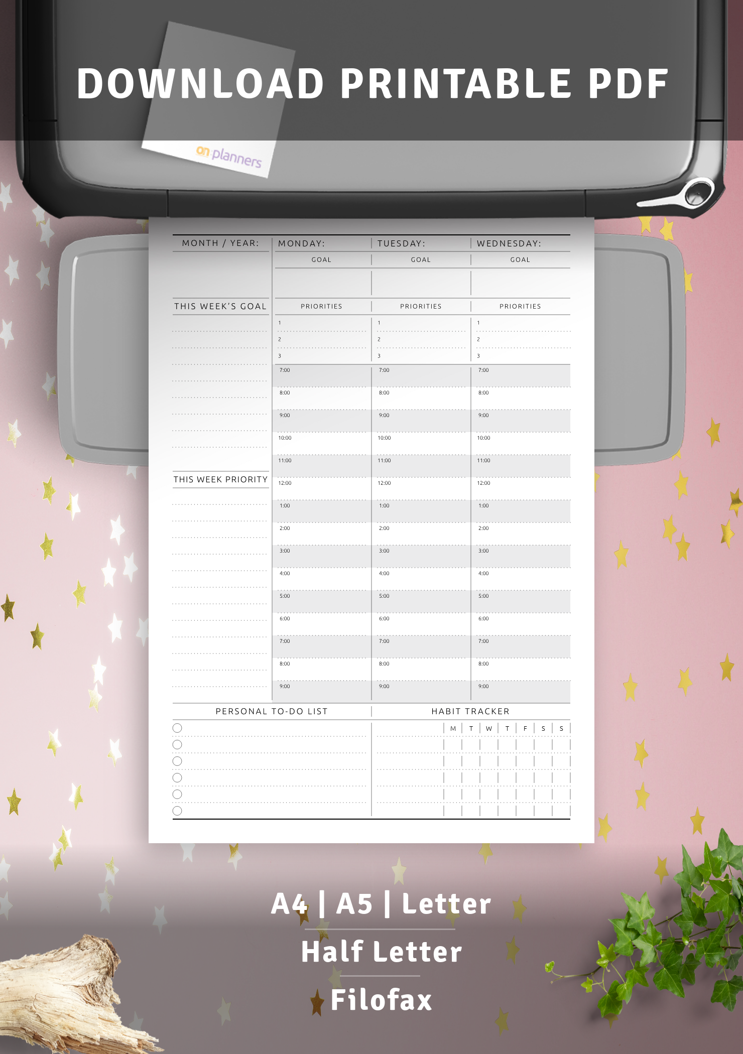 Download Printable Weekly Planner Undated - Original Style PDF