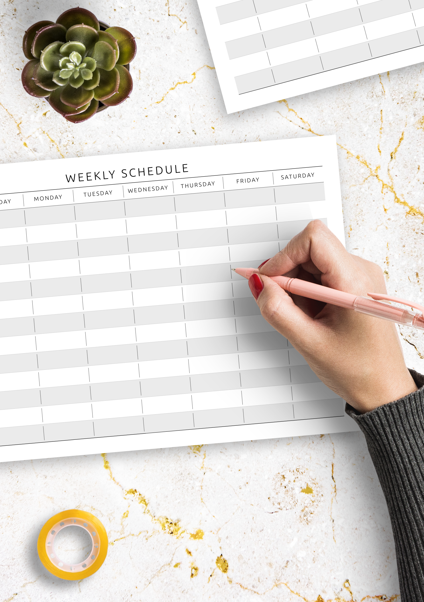 Download Printable Weekly Schedule Template - Landscape View PDF