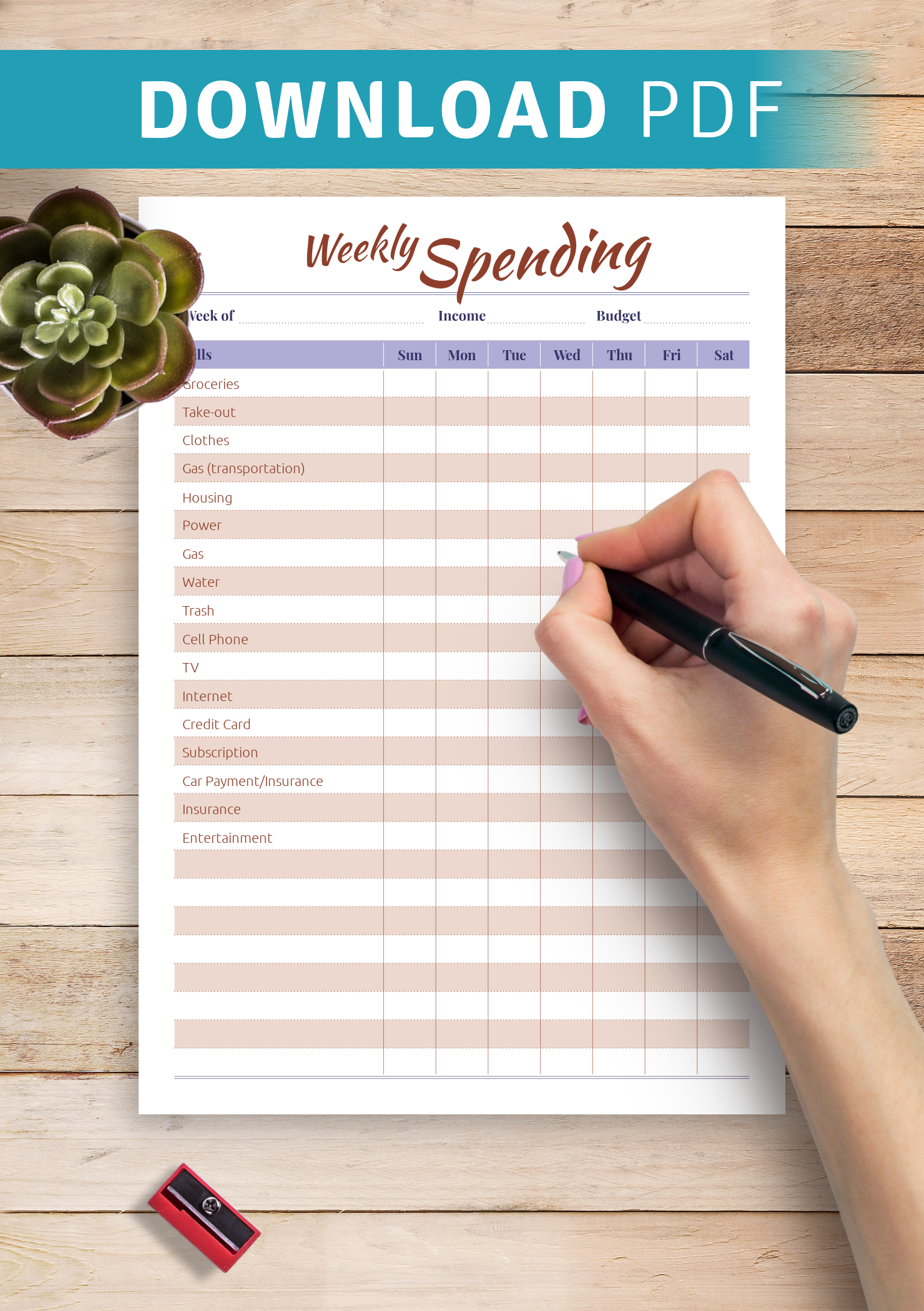 Download Printable Weekly Spending PDF