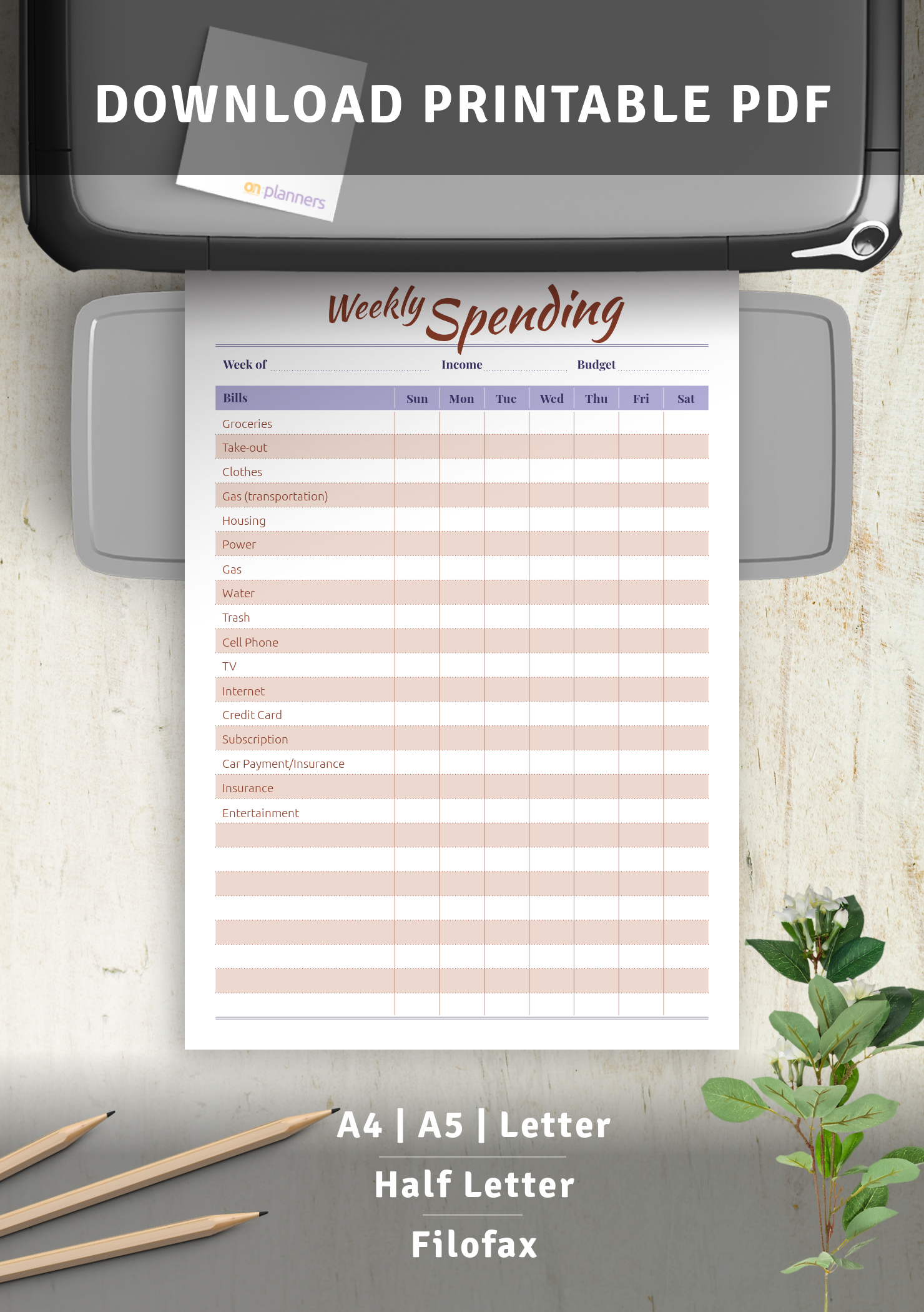 Download Printable Weekly Spending PDF