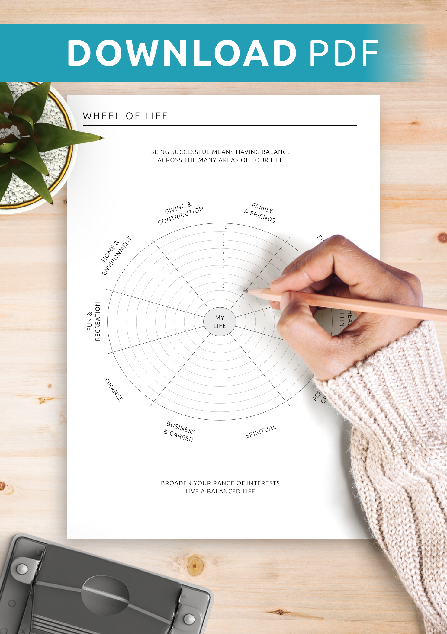 Wheel of Life Goal Tracker PDF Template for Self-Growth
