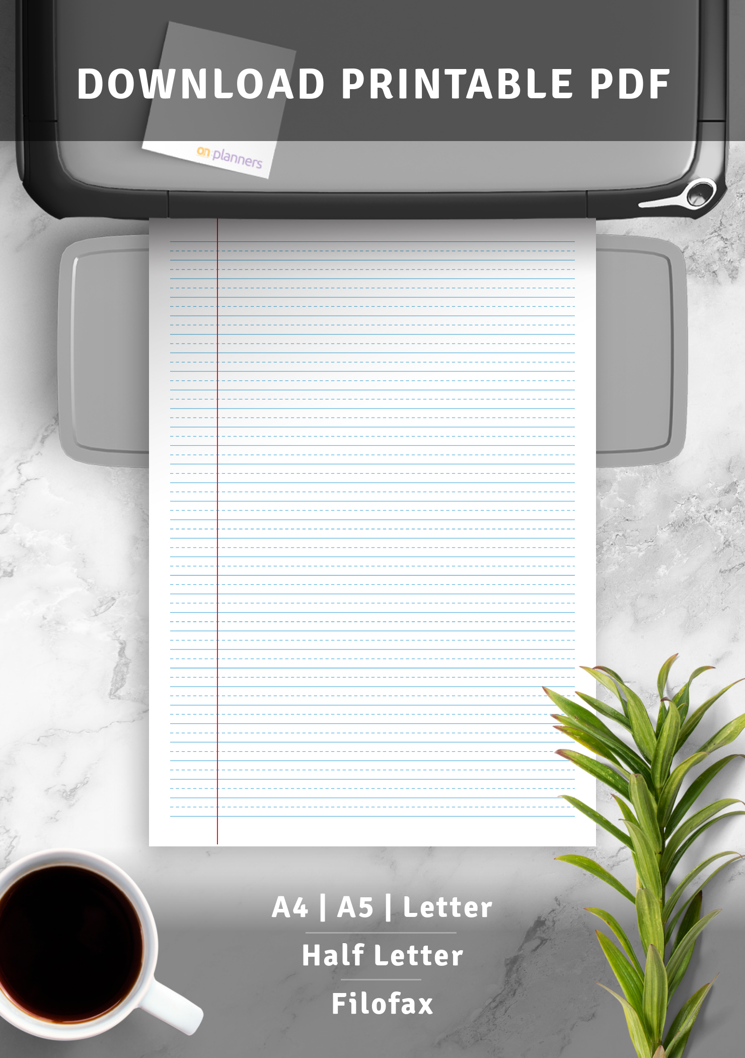 Download Printable Wide Ruled with dashed center guide line - Blue ...