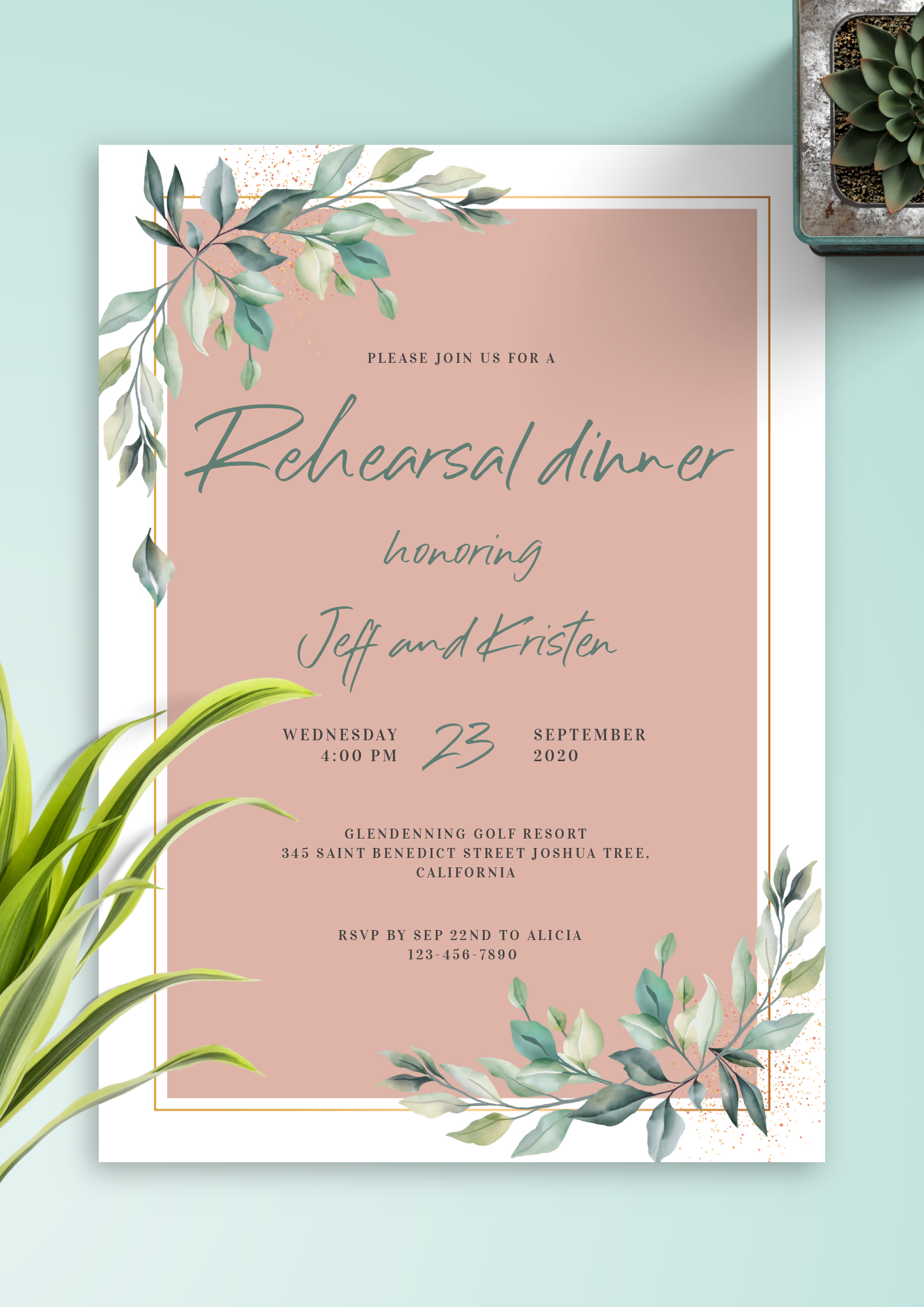 Download Printable Willow Branch Rehearsal Dinner Invitation PDF