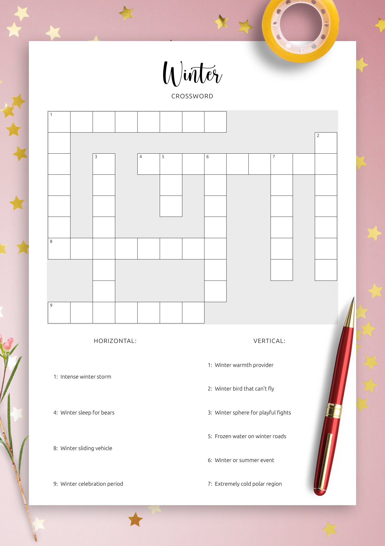 Download Printable Winter Crossword PDF Puzzle – Chill and Thrill