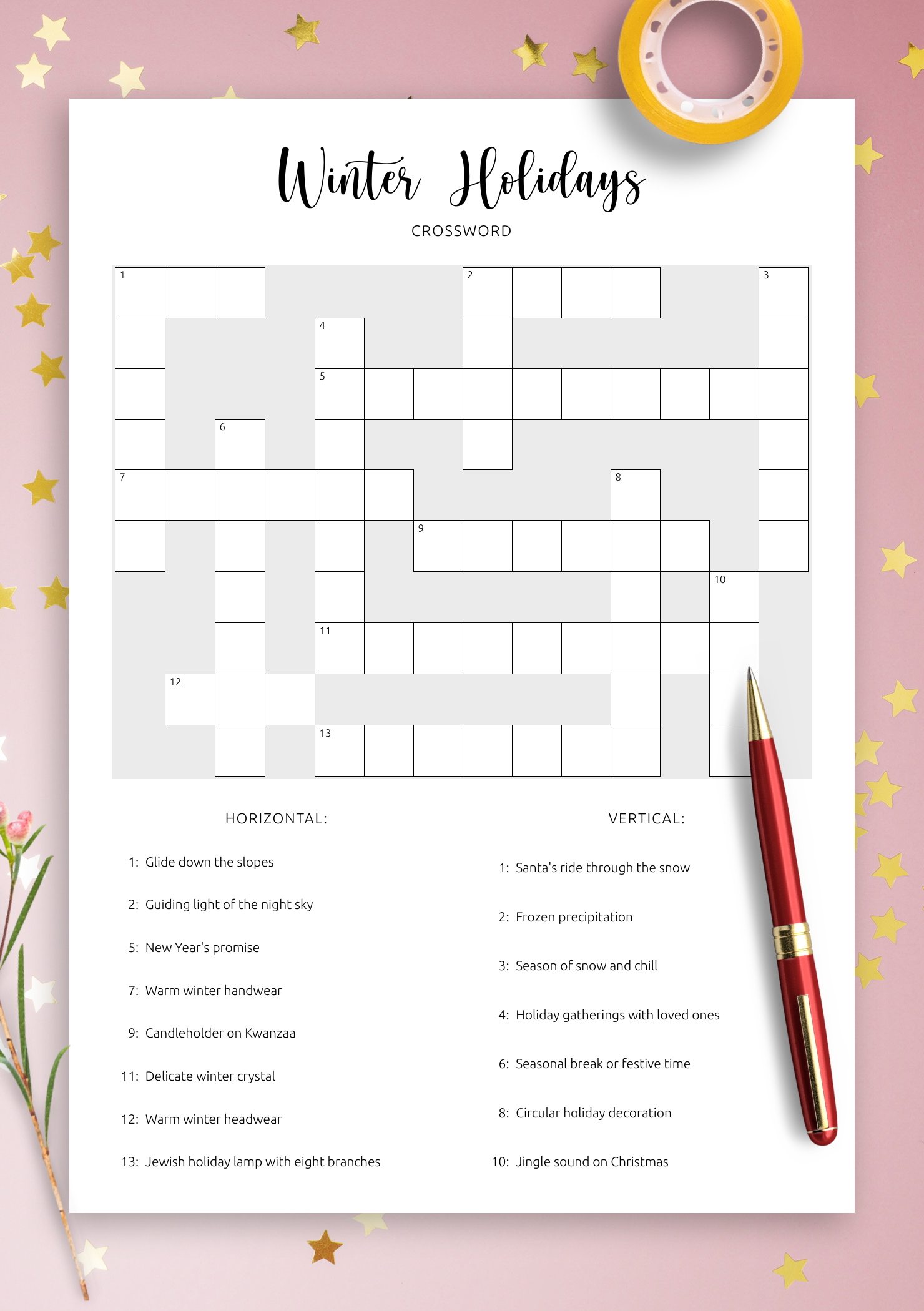 Download Printable Winter Holidays Crossword PDF – Festive Seasonal Fun