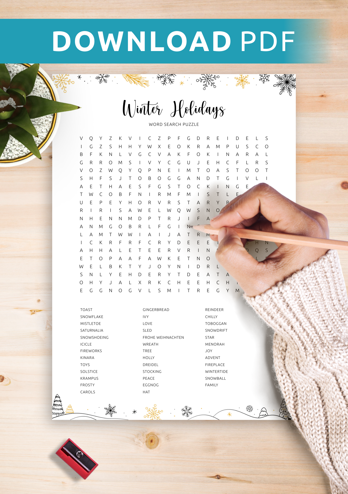 Download Printable Winter Holidays Word Search in PDF