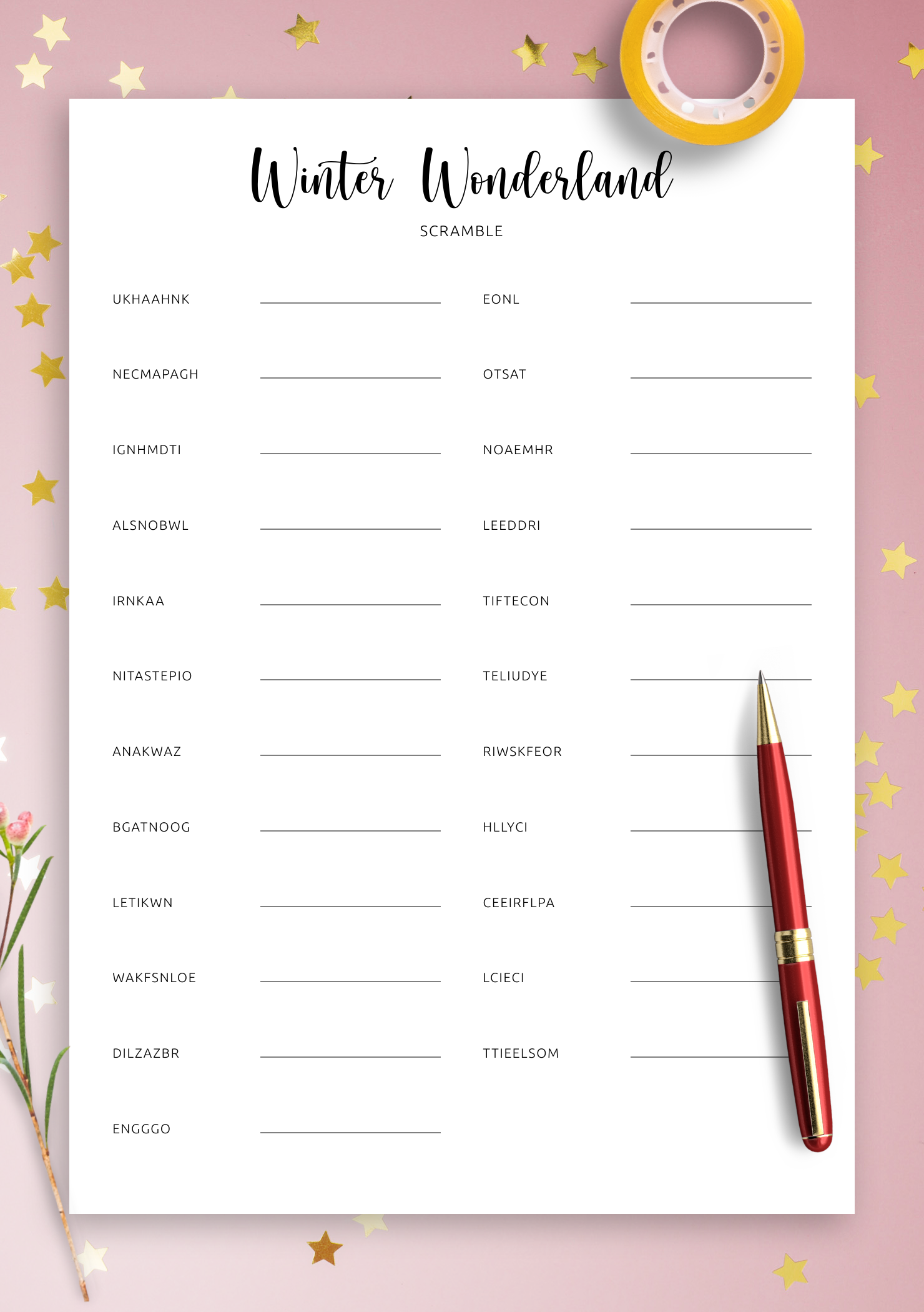 Download Printable Winter Wonderland Word Scramble PDF