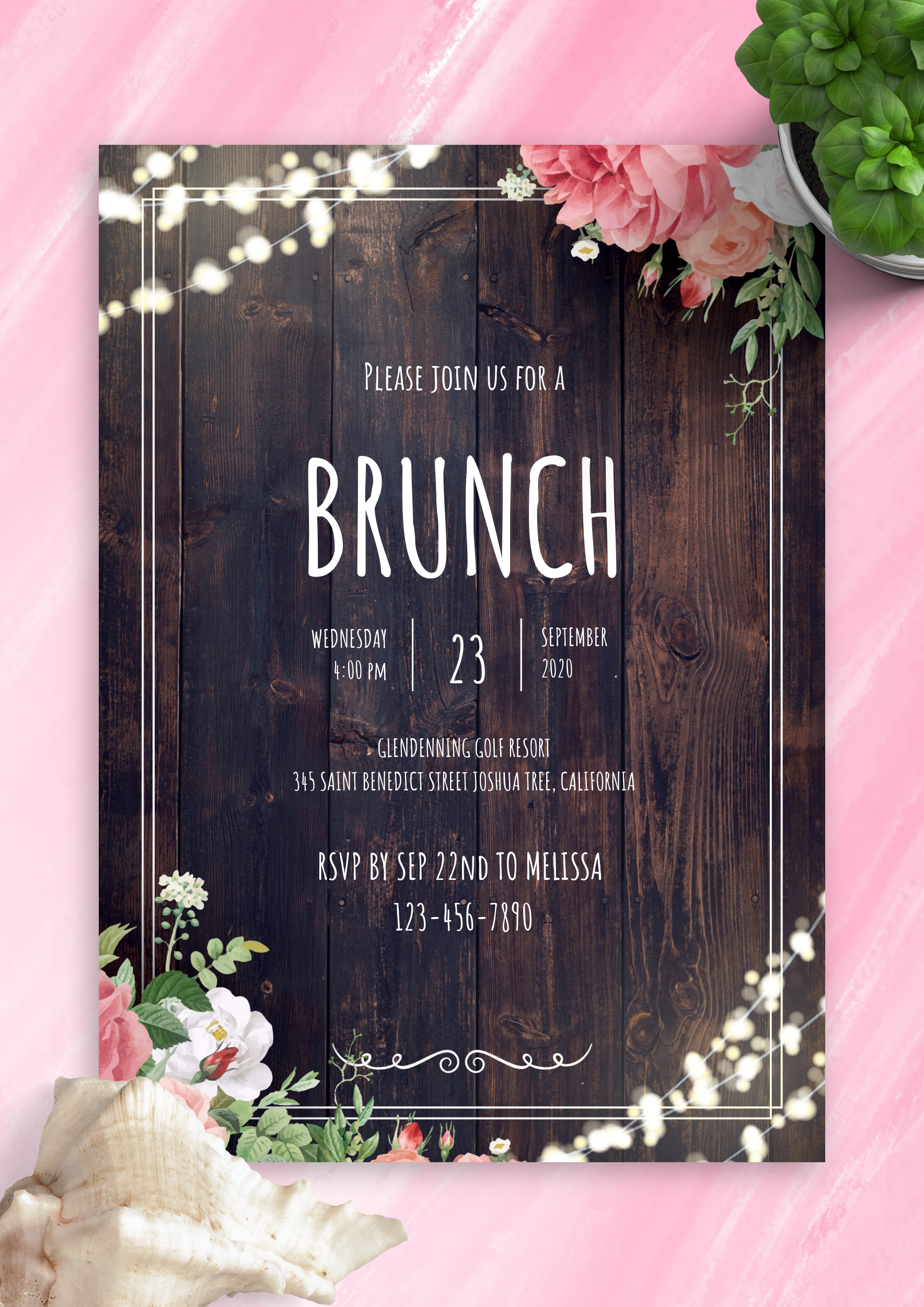 Download Printable Wood Rustic Brunch Invitation PDF
