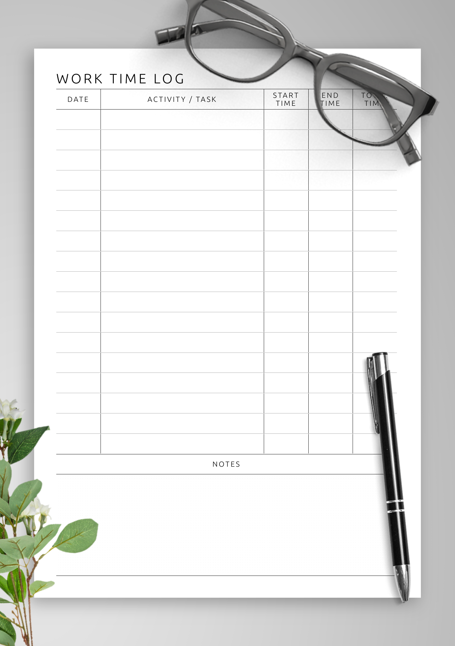 Download Printable Work Time Log Template PDF
