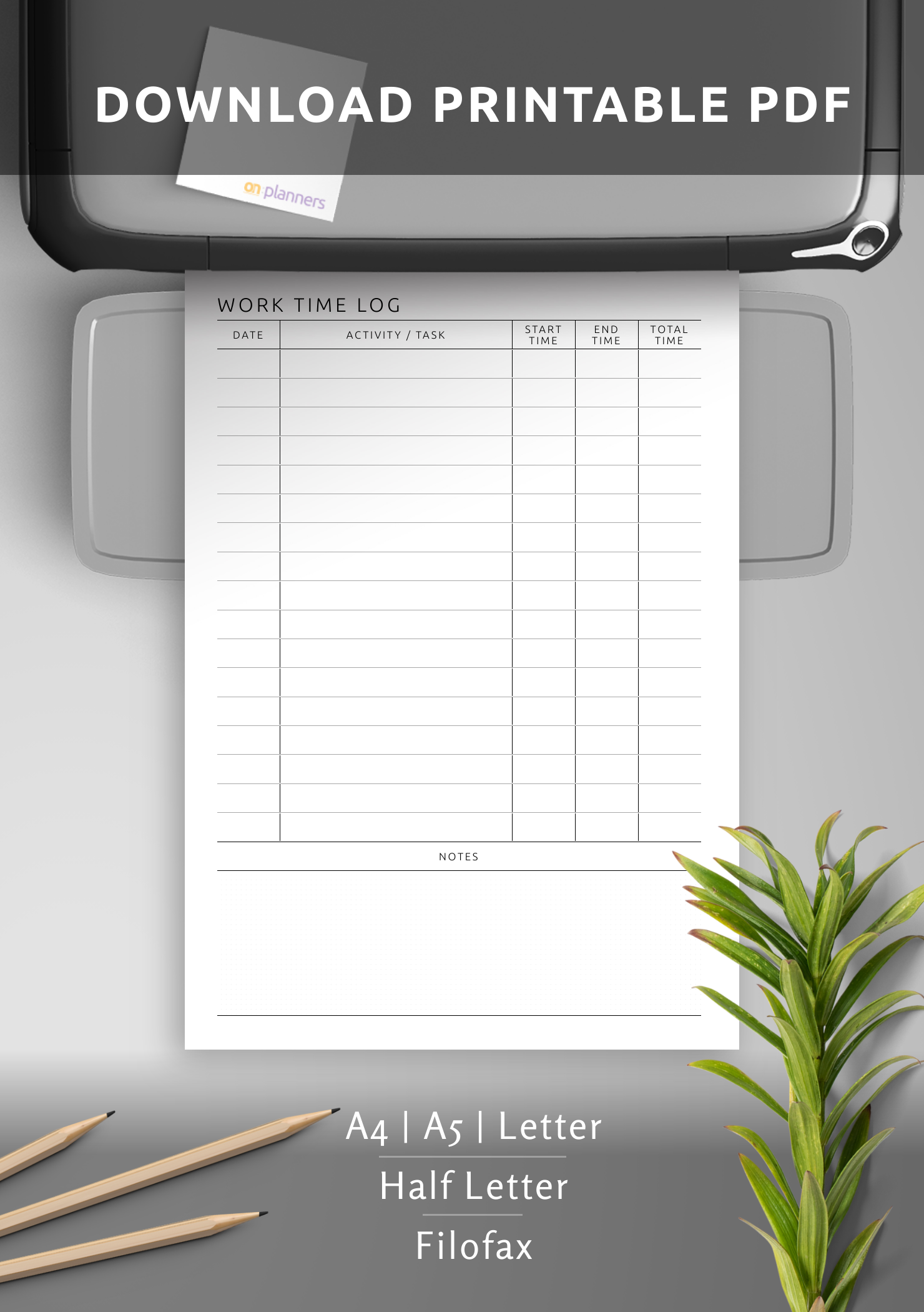 Download Printable Work Time Log Template PDF