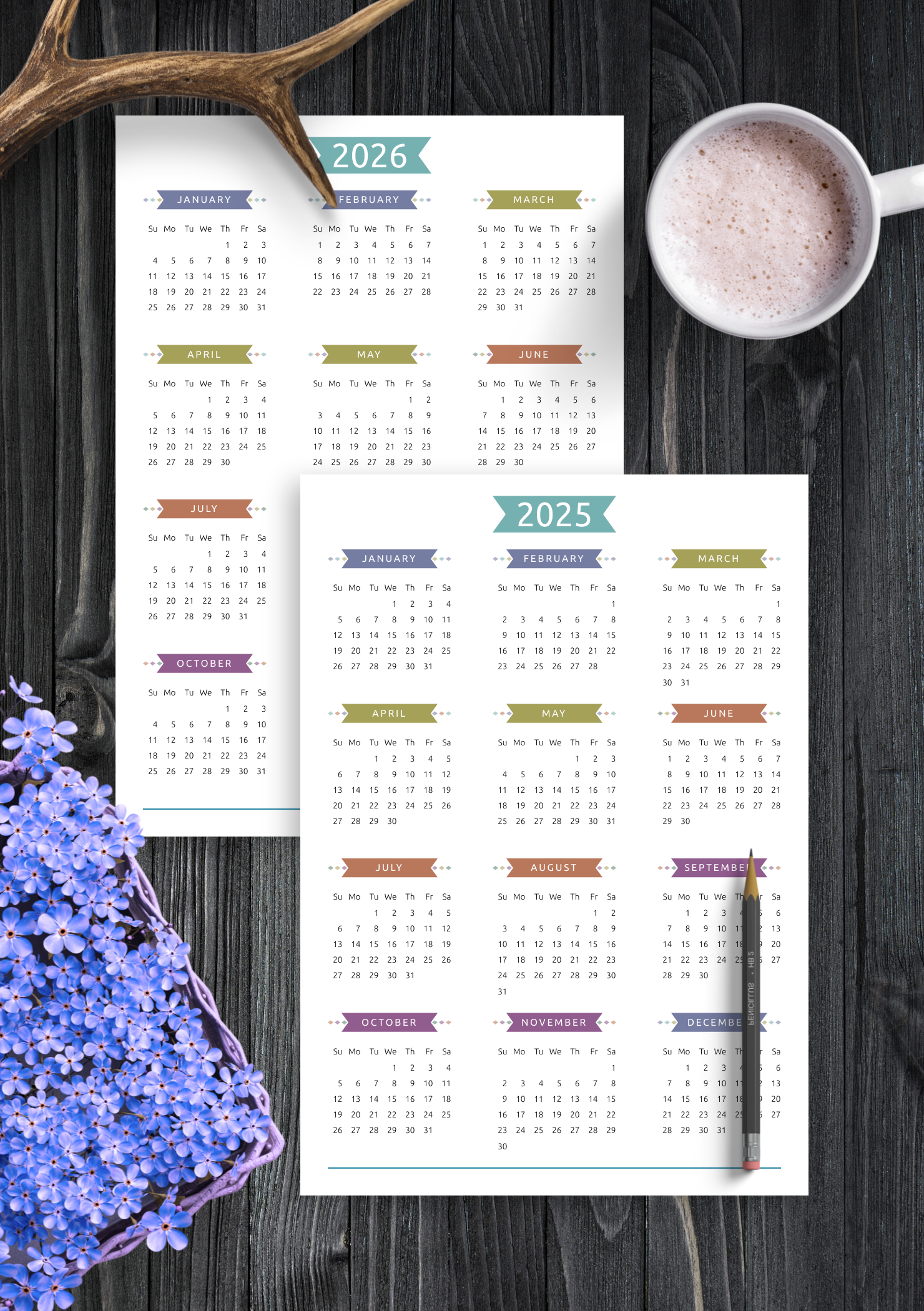 Download Printable Yearly Calendar - Casual Style PDF