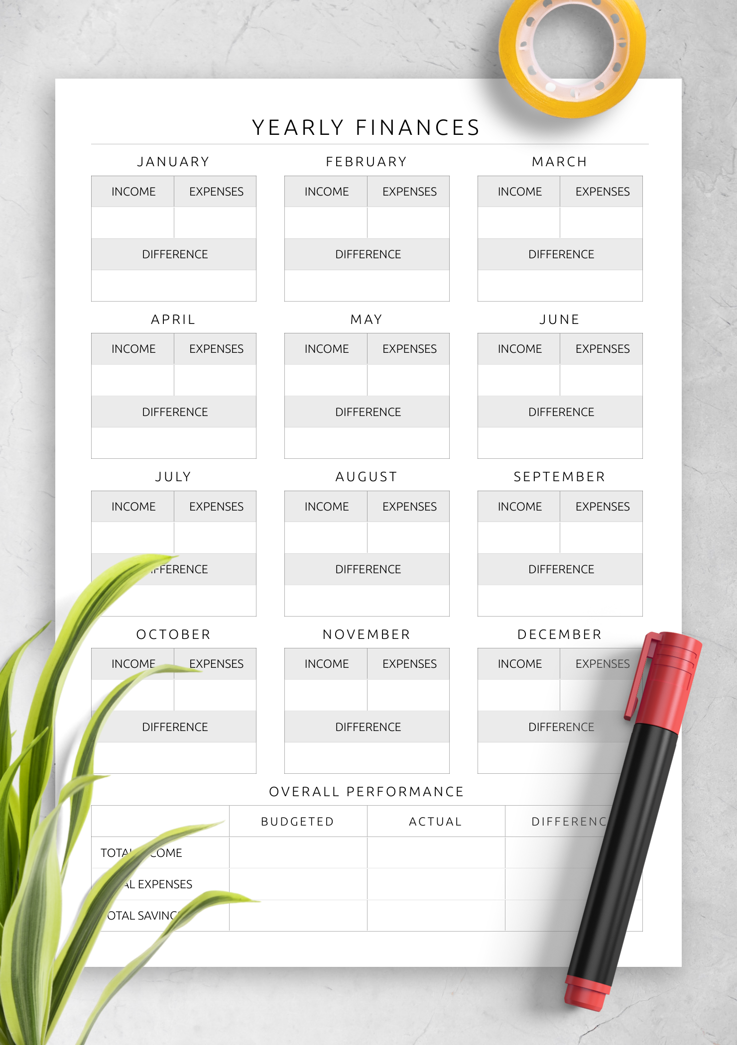 Download Printable Yearly Finances and Bills Template PDF
